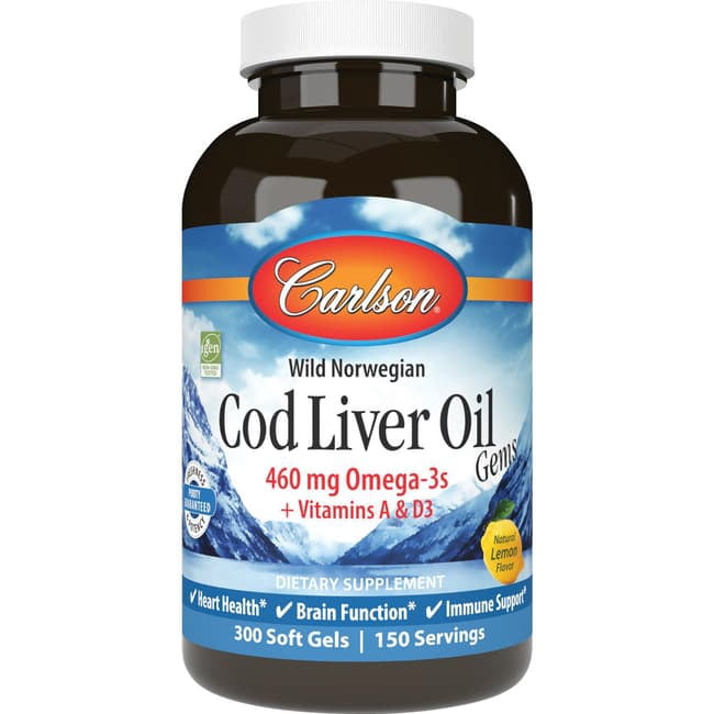 Carlson's Wild Caught Norwegian Cod Liver Oil Gems with Lemon, 460 mg ...