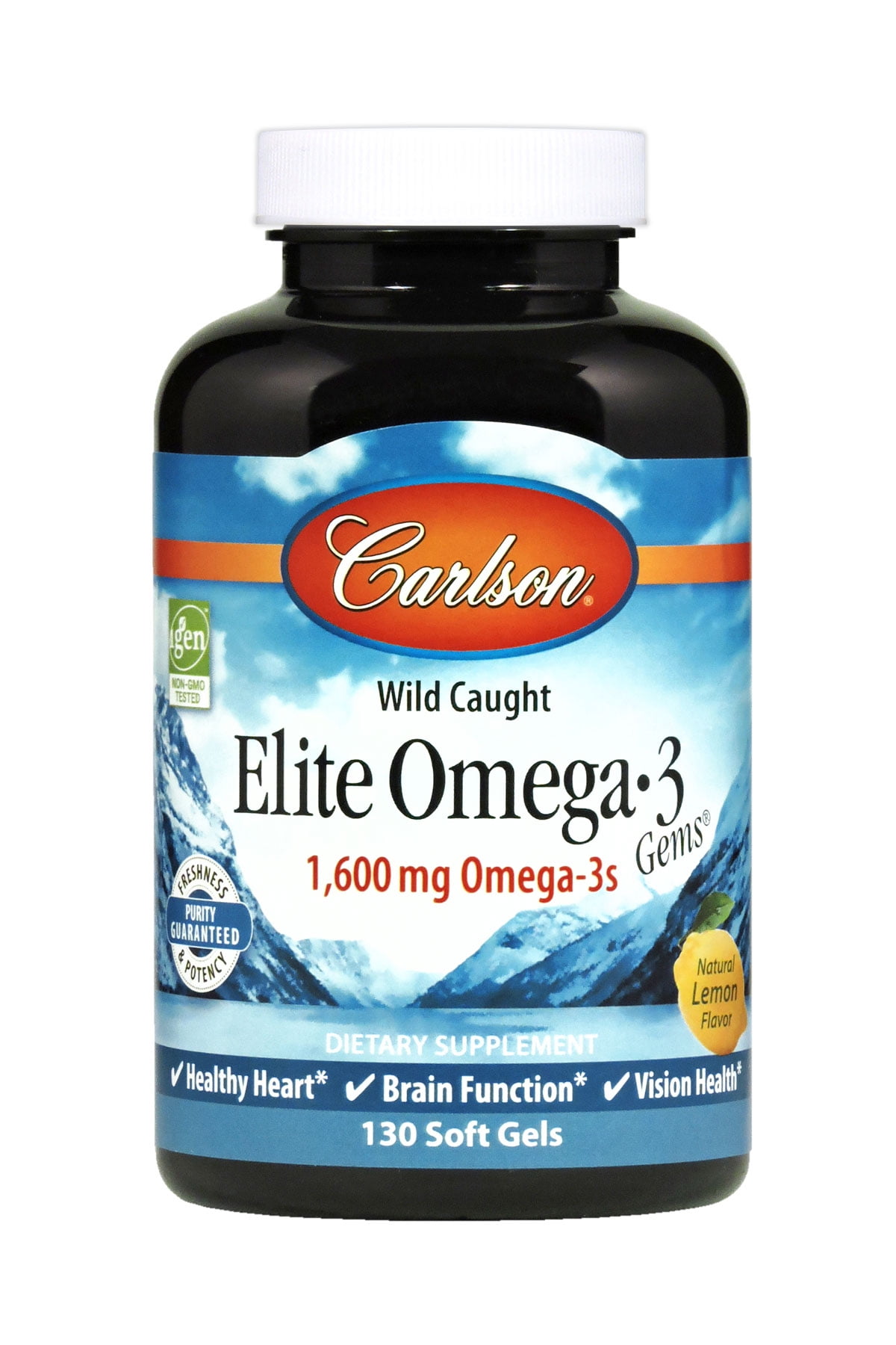 Carlson Elite Omega-3 Gem Softgels, Lemon, 1600 mg Omega-3, 130 Ct ...