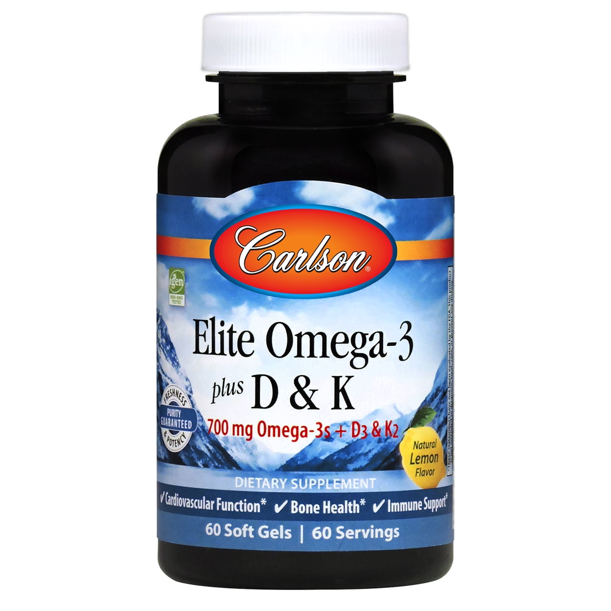 Carlson - Elite Omega-3 Plus D & K, 700 mg Omega-3s + D3 & K2, Bone ...