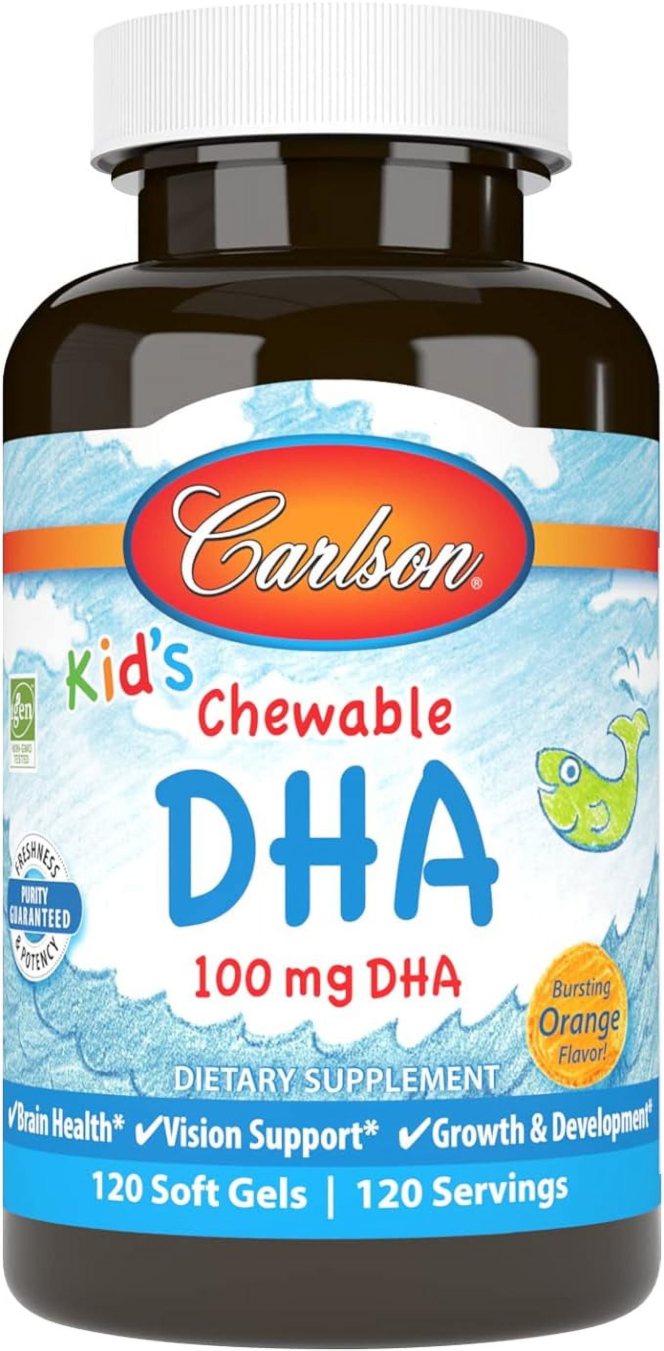 Carlson - Kid's Chewable DHA, 100 mg DHA, Brain Health, Vision Function, Growth & Development ...