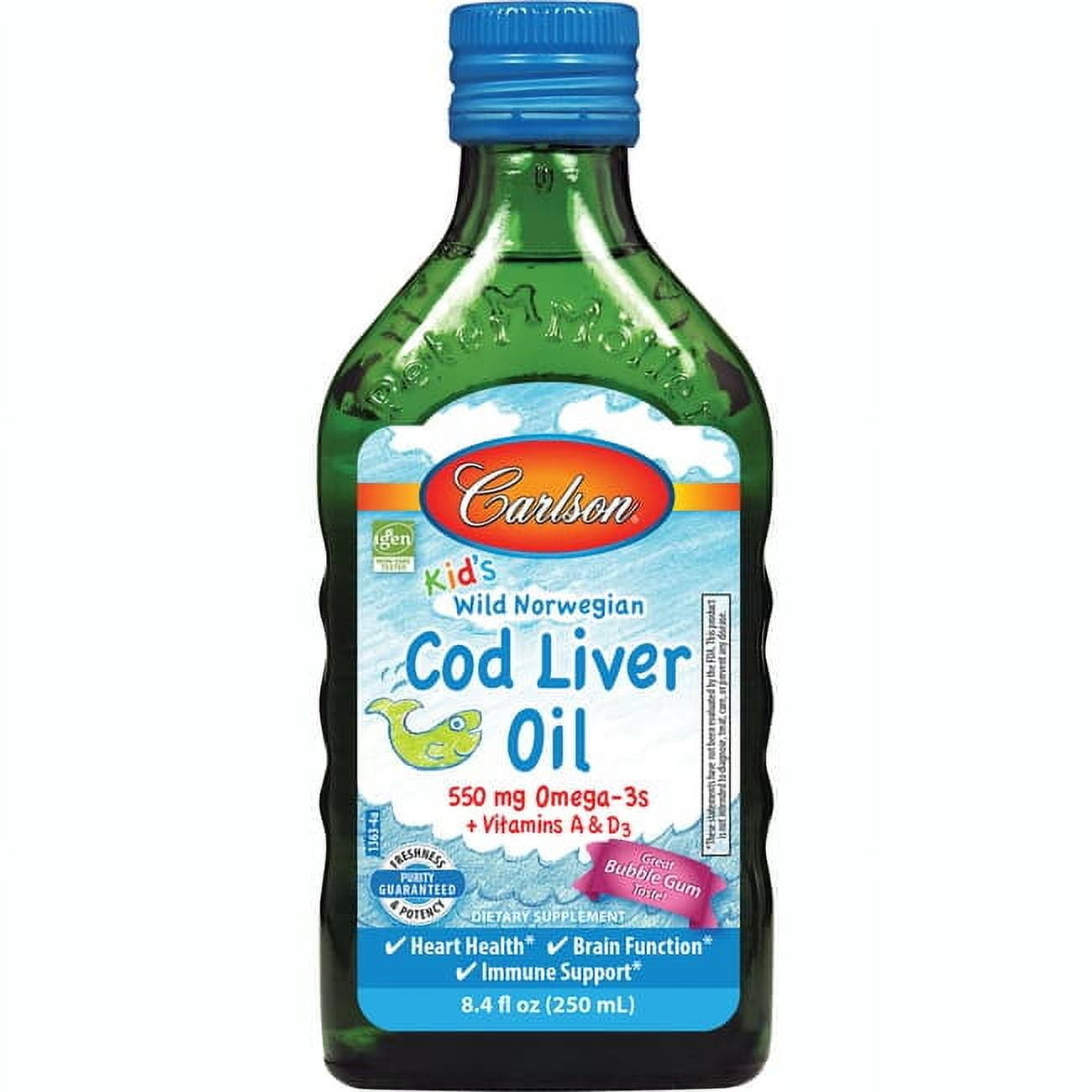 Carlson Kid's Norwegian Cod Liver Oil - Bubble Gum Flavor, Liquid Fish ...