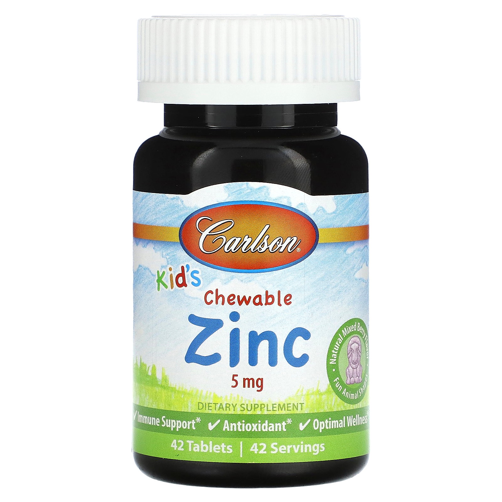 Carlson Kid's Chewable Zinc, Natural Mixed Berry, 5 mg, 42 Tablets ...