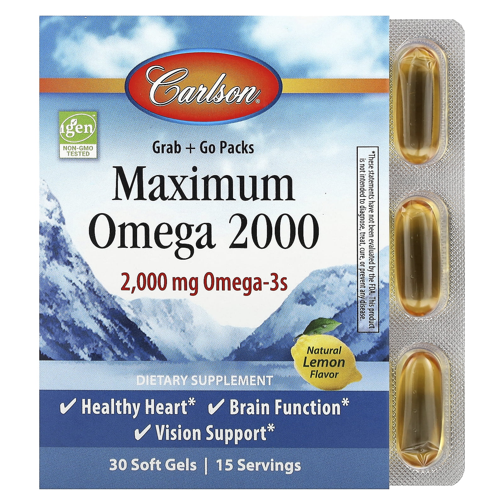 Carlson - Omega 2000 Grab + Go Packs, 2000 mg Omega-3s, EPA, Norwegian ...