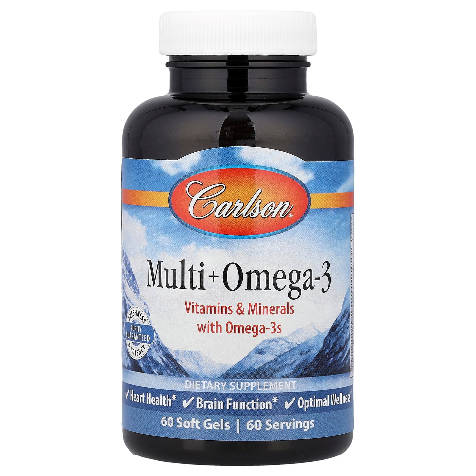 Carlson Multi + Omega-3 Supplement, 60 Softgels, Vitamins A B C D E ...