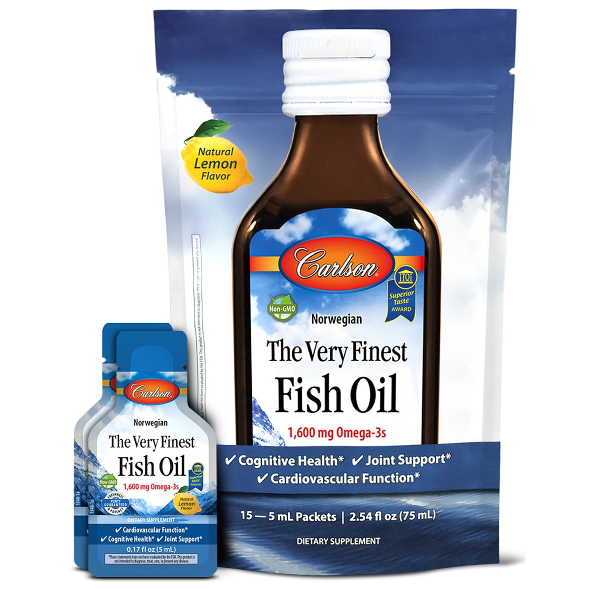 Carlson Laboratories The Very Finest Fish Oil Lemon 15 Packets Box ...