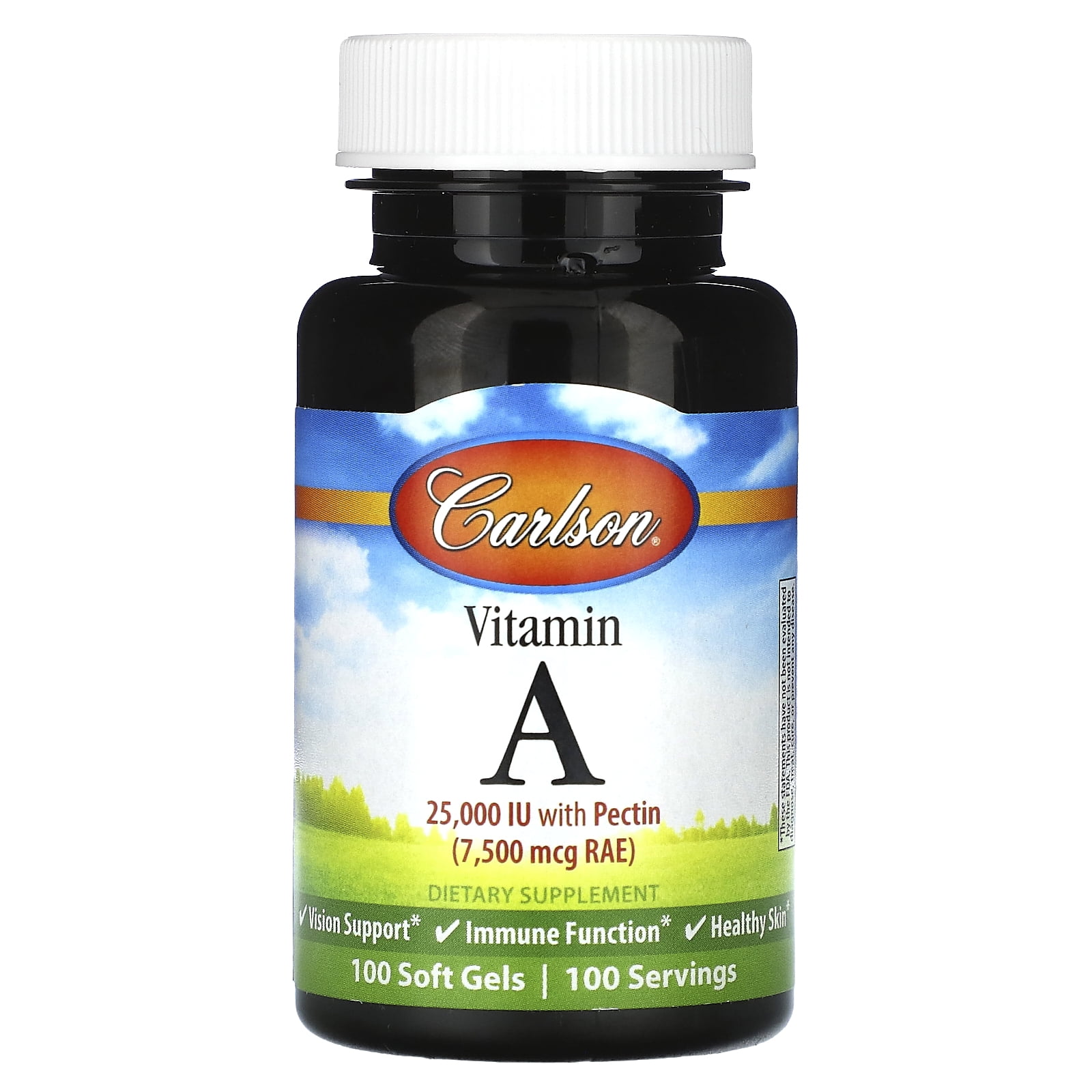 Carlson Laboratories Vitamin A 25,000 IU, 100 Softgels with Pectin, Vision Support, Immune ...