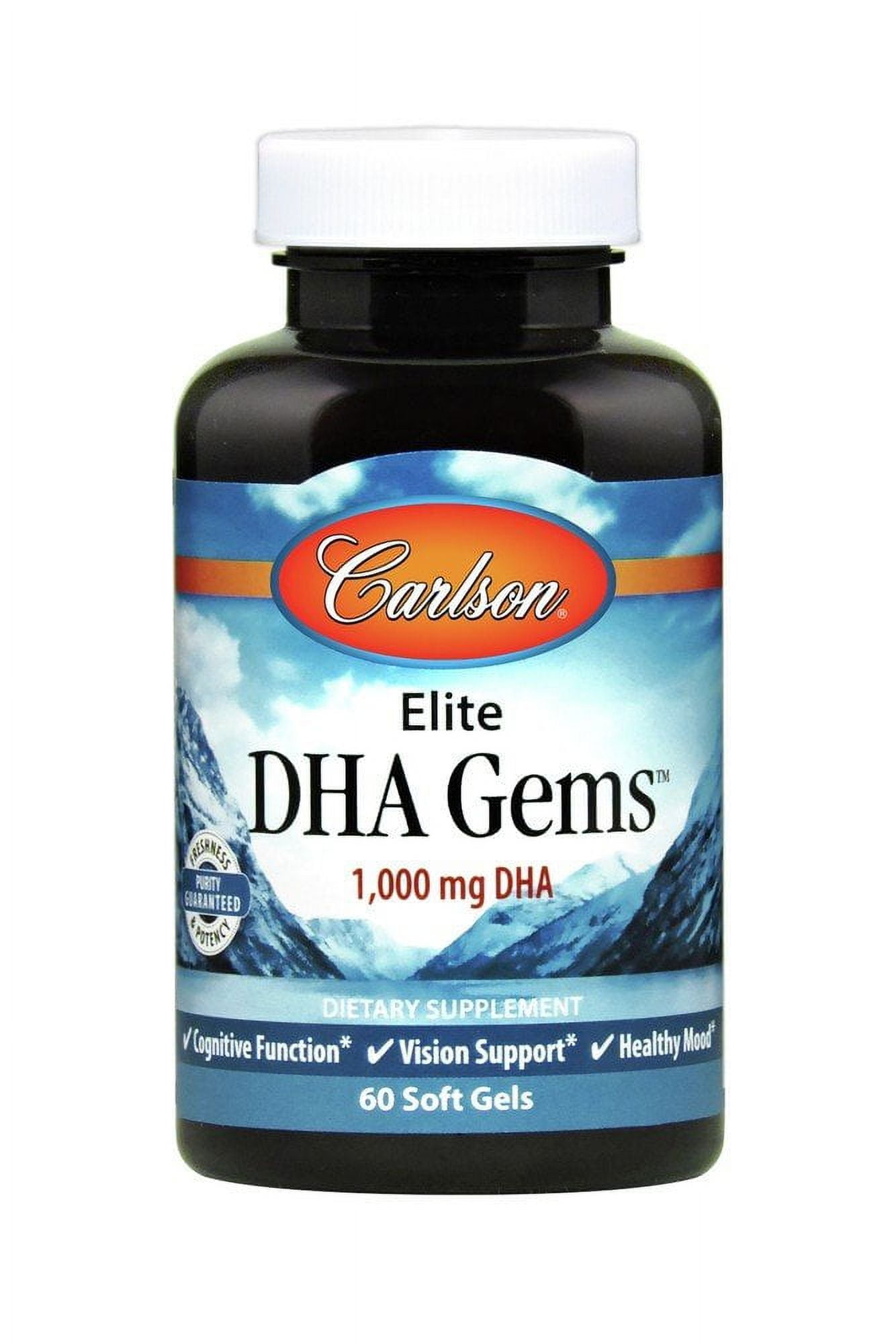 Carlson Labs Elite Omega-3 DHA Gems, 1,000 mg, 60 ea for Brain and ...