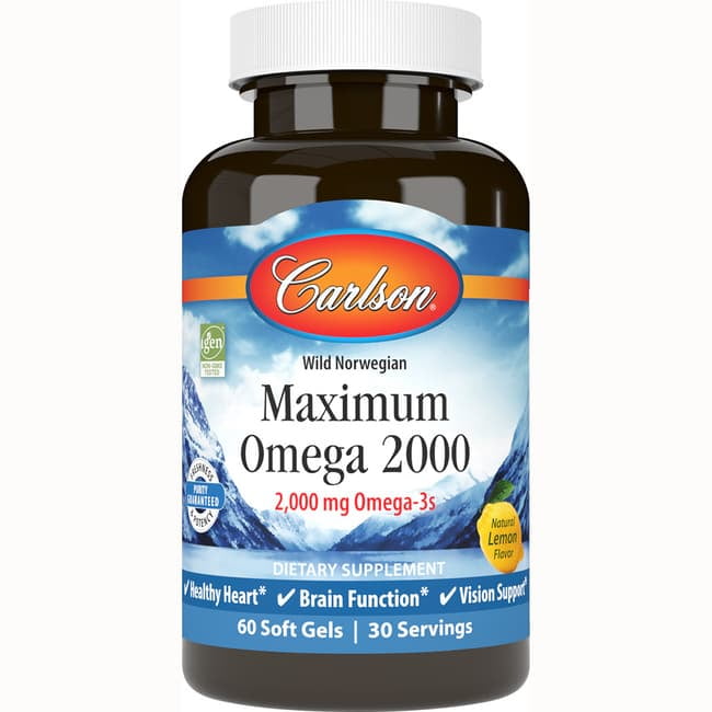 Carlson Labs Omega-3 Fish Oil, 2000 mg EPA and DHA, Lemon, 60 Softgels ...