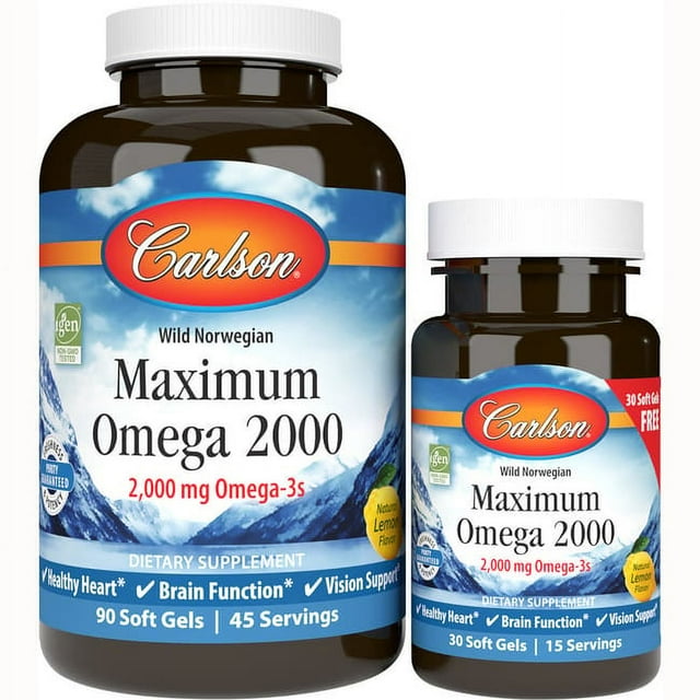 Carlson Maximum Omega 2000 Fish Oil - Lemon Flavor, 2,000 mg, 90 + 30 ...