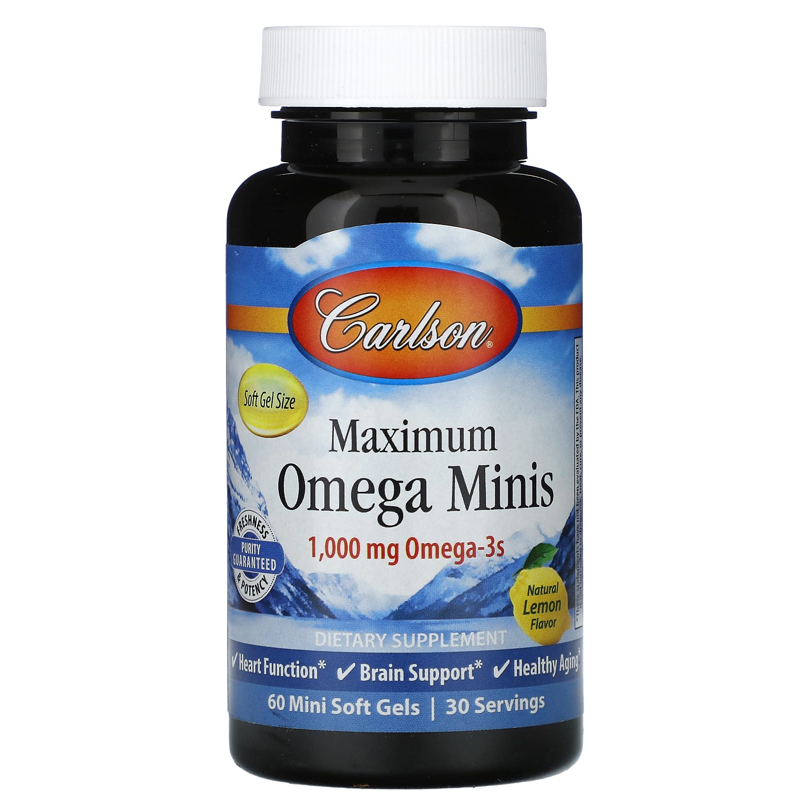 Carlson Maximum Omega Minis, Natural Lemon, 60 Mini Soft Gels (500 mg ...