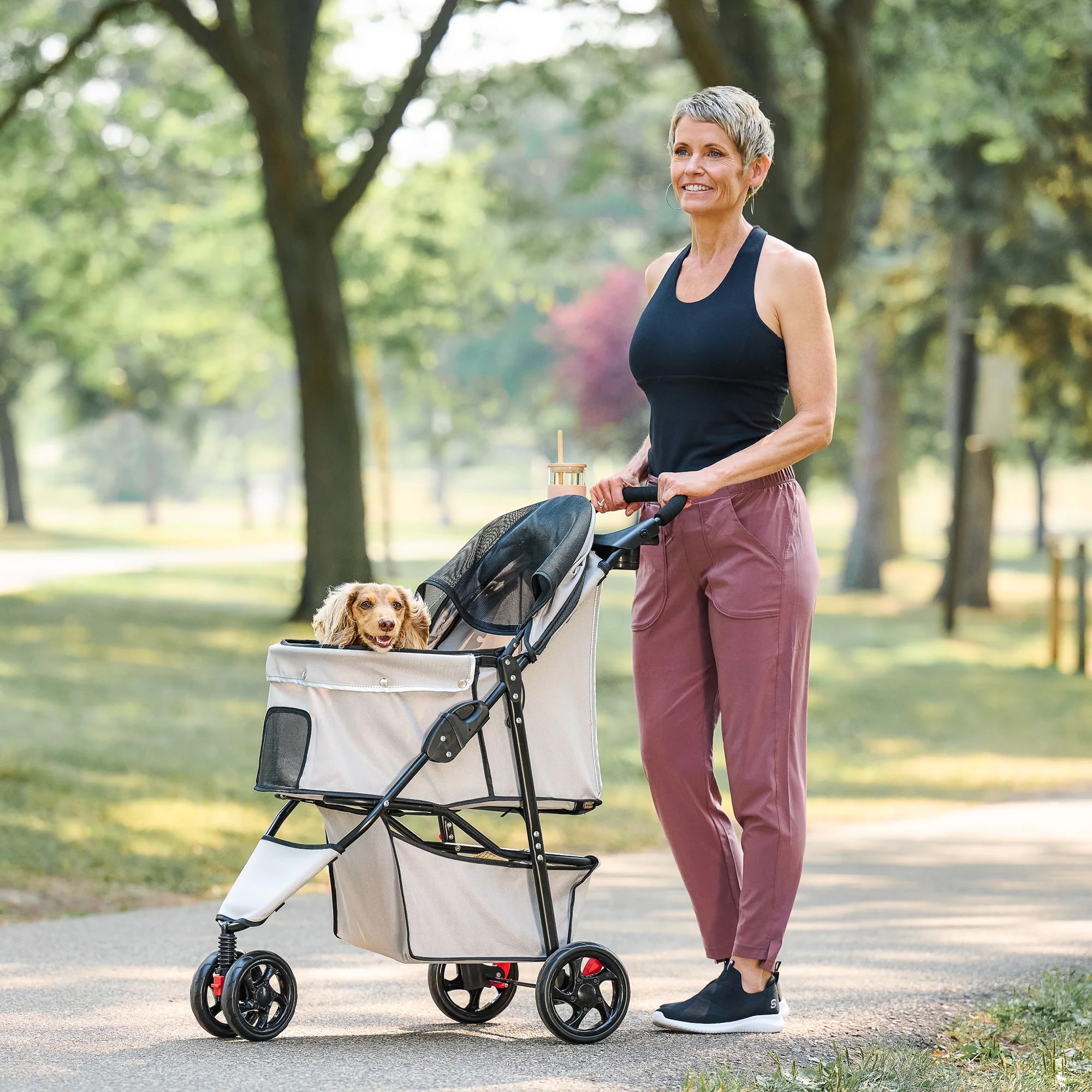 Carlson Portable Pet Stroller with 360 Degree Front Wheel Swivel, Mesh ...