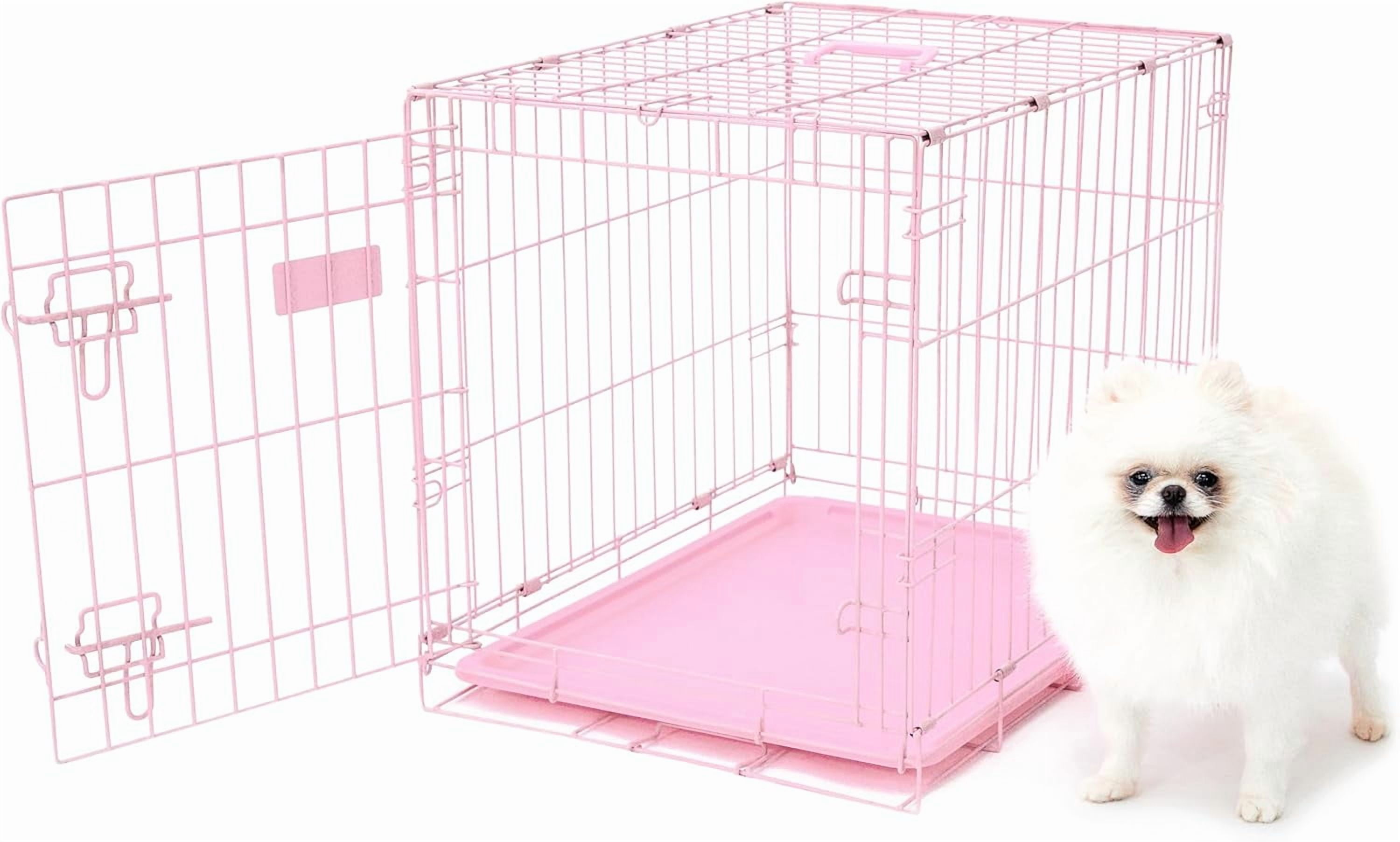 Carlson Pink Secure and Compact Single Door Metal Dog Crate, Small ...