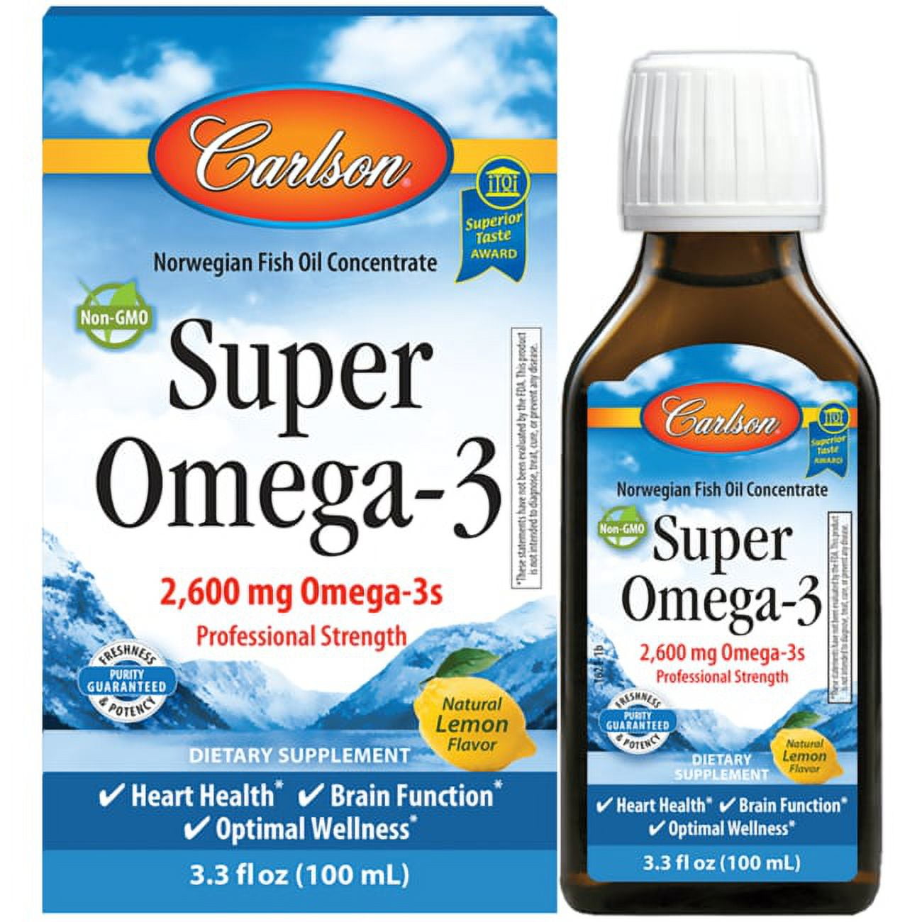 Carlson Super Omega-3 - Lemon 2,600 mg 3.3 fl oz Liq - Walmart.com
