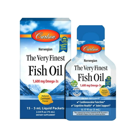 Carlson Norwegian Omega-3 Fish Oil Supplement, 1600 mg EPA & DHA, Lemon ...