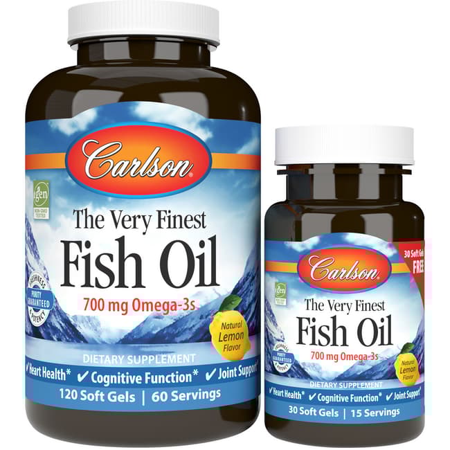 Carlson Finest Fish Oil Lemon-Flavored Purified Supplement Softgels ...