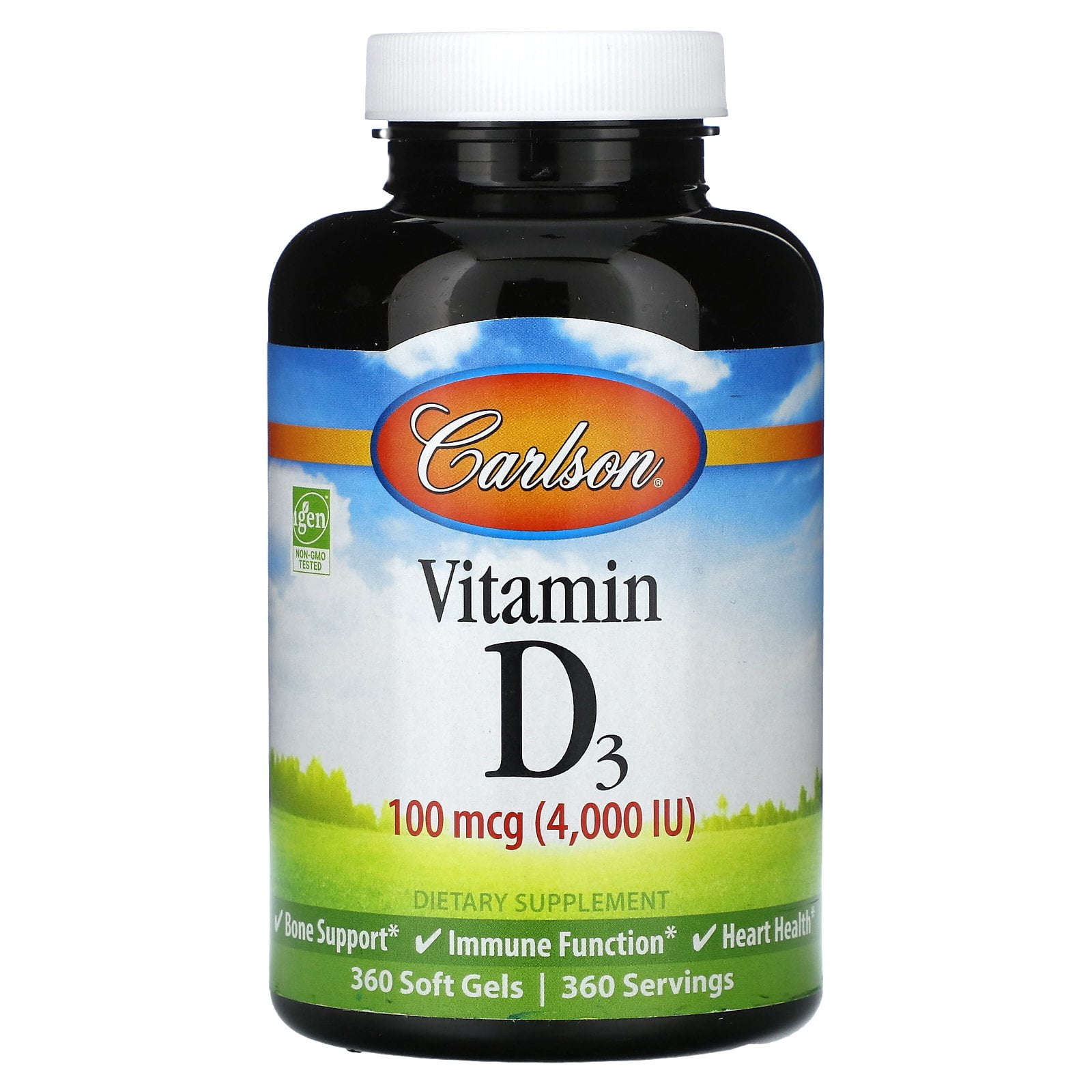 Carlson Vitamin D3 4000 IU, Immune & Bone Support, Cholecalciferol, 360 ...