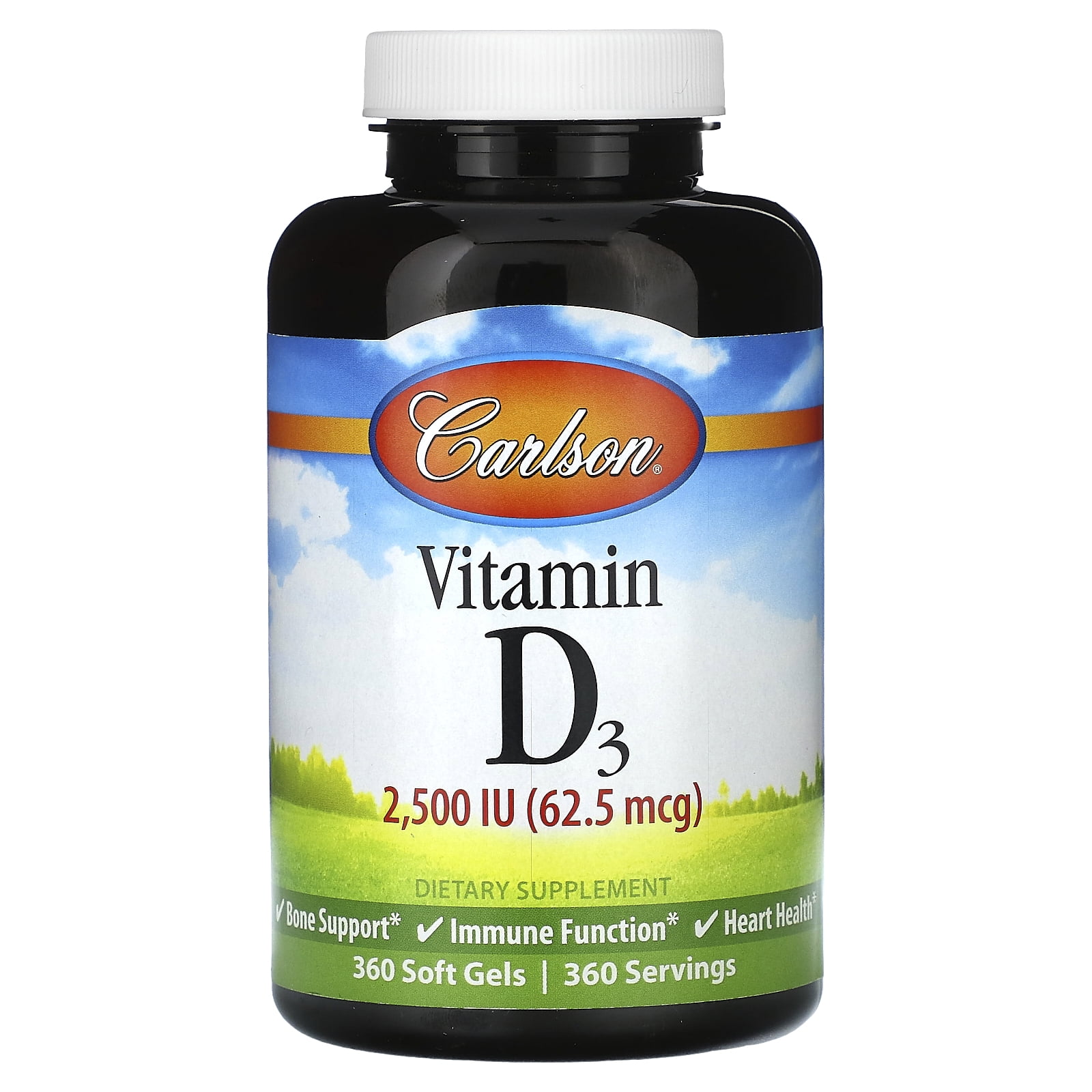 Carlson Vitamin D3, 62.5 mcg (2,500 IU), 360 Soft Gels - Walmart.com