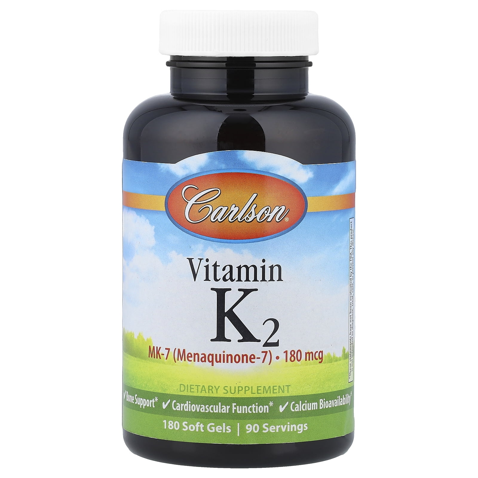 Carlson Vitamin K2 MK-7, 180 mcg, Bone & Heart Health, 180 Vegan Soft ...
