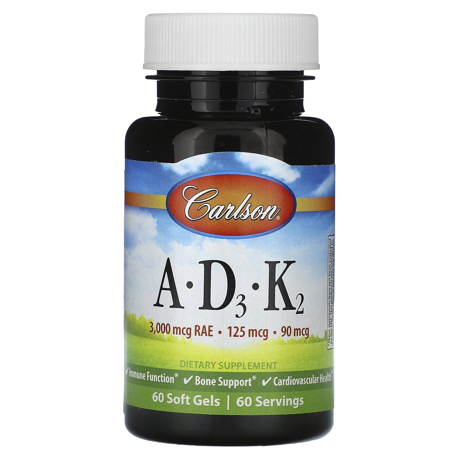 Carlson Vitamins A - D3 - K2, 60 Soft Gels - Walmart.com