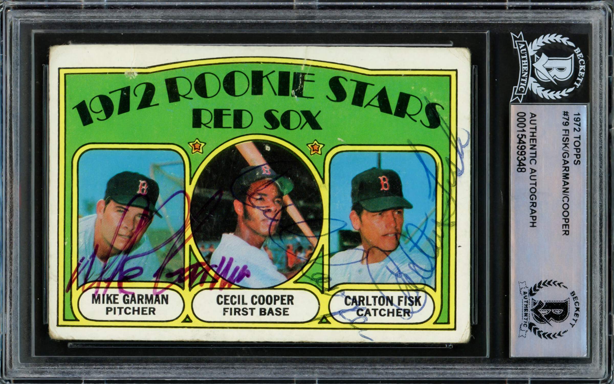 Carlton Fisk, Cecil Cooper Mike Garman Autographed 1972 Topps Card #79 ...