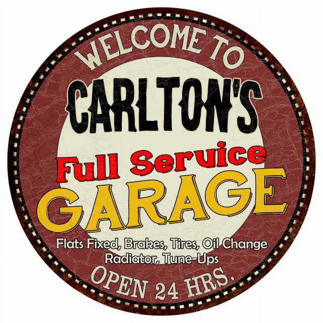 Carlton's Full Service Garage 12" Round Metal Sign Man Cave Décor ...