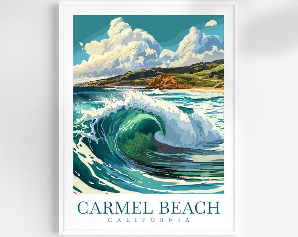 Carmel Beach Travel Print California Wall Art Carmel Beach Wall Hanging ...