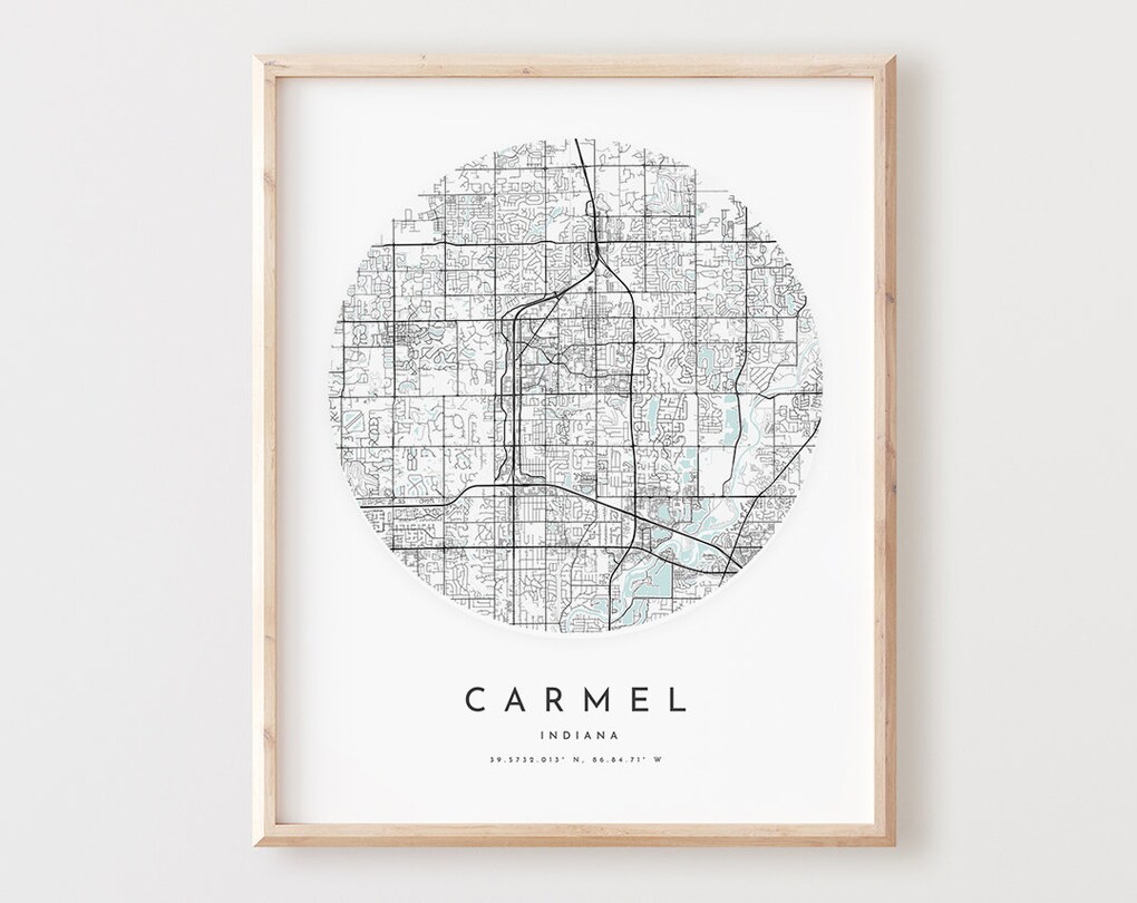 Carmel Map Print, Carmel Map Poster City Wall Art, In Road Map, Indiana ...
