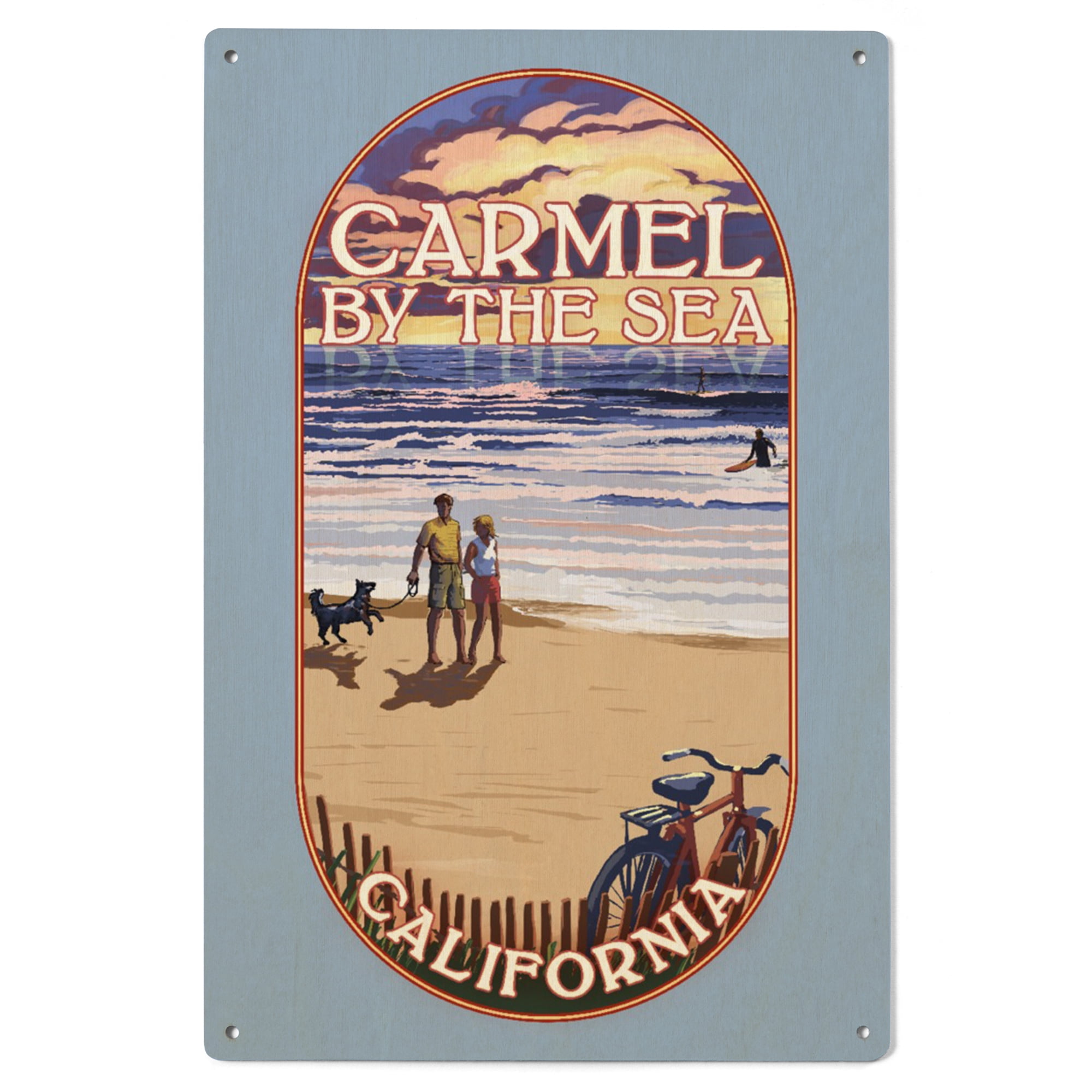 Carmel by the Sea, California, Beach Scene, Contour Birch Wood Wall ...