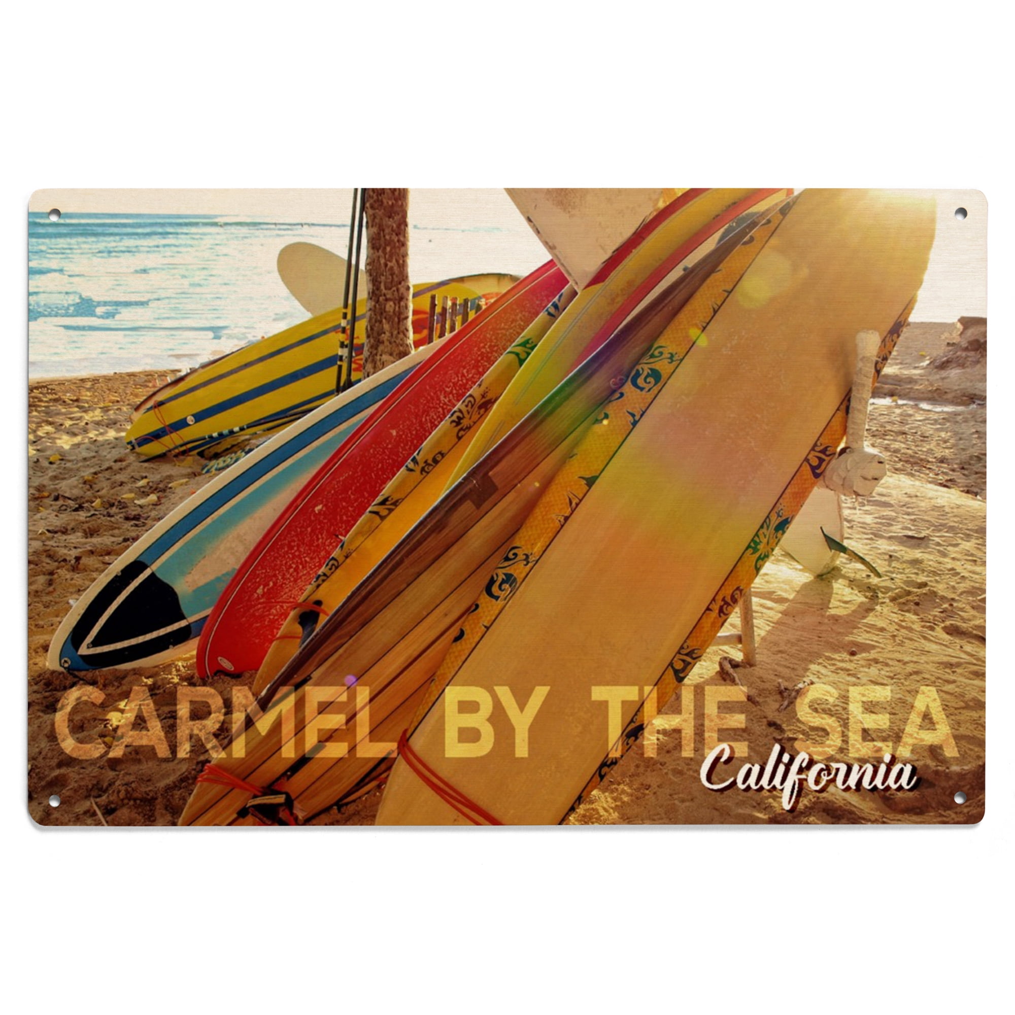 Carmel-by-the-Sea, California, Surfboards on Beach Birch Wood Wall Sign ...