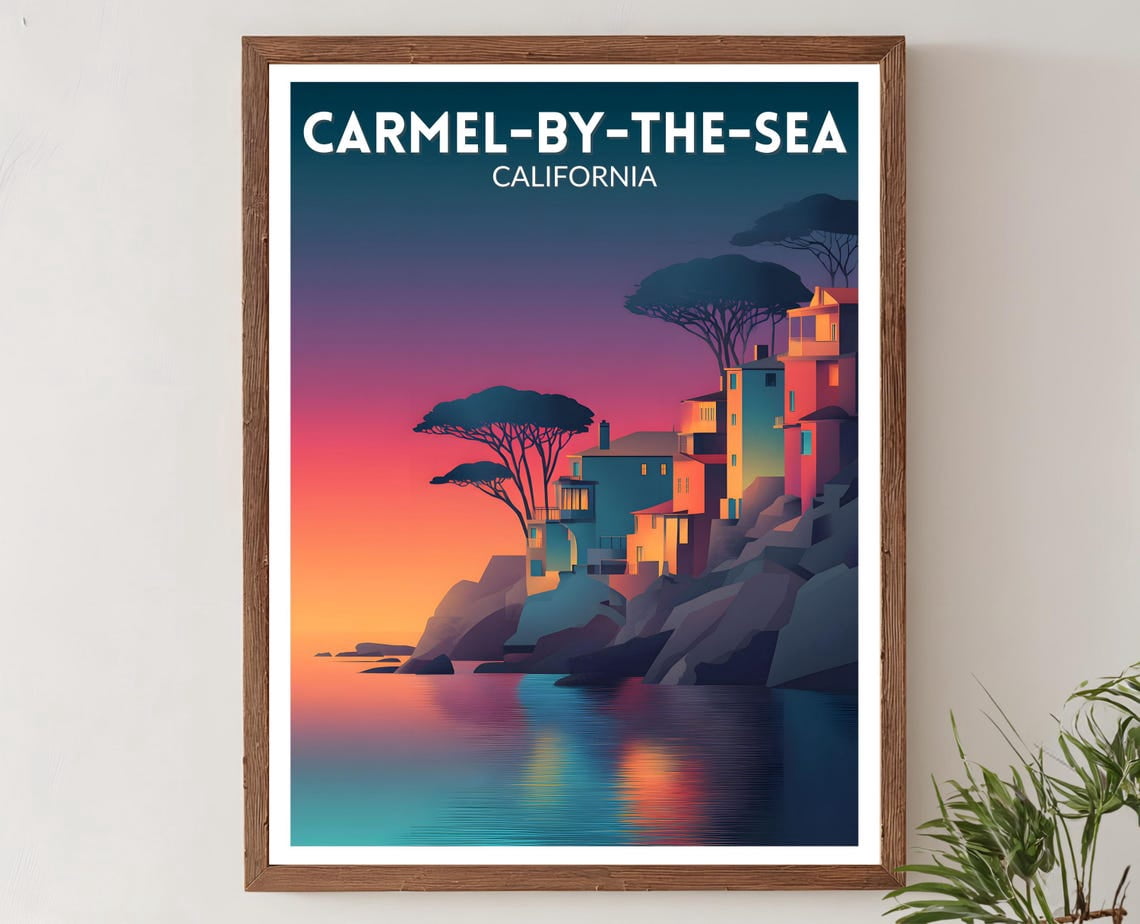 Carmel by the Sea California Vibrant Travel Retro Futuristic Colorful ...