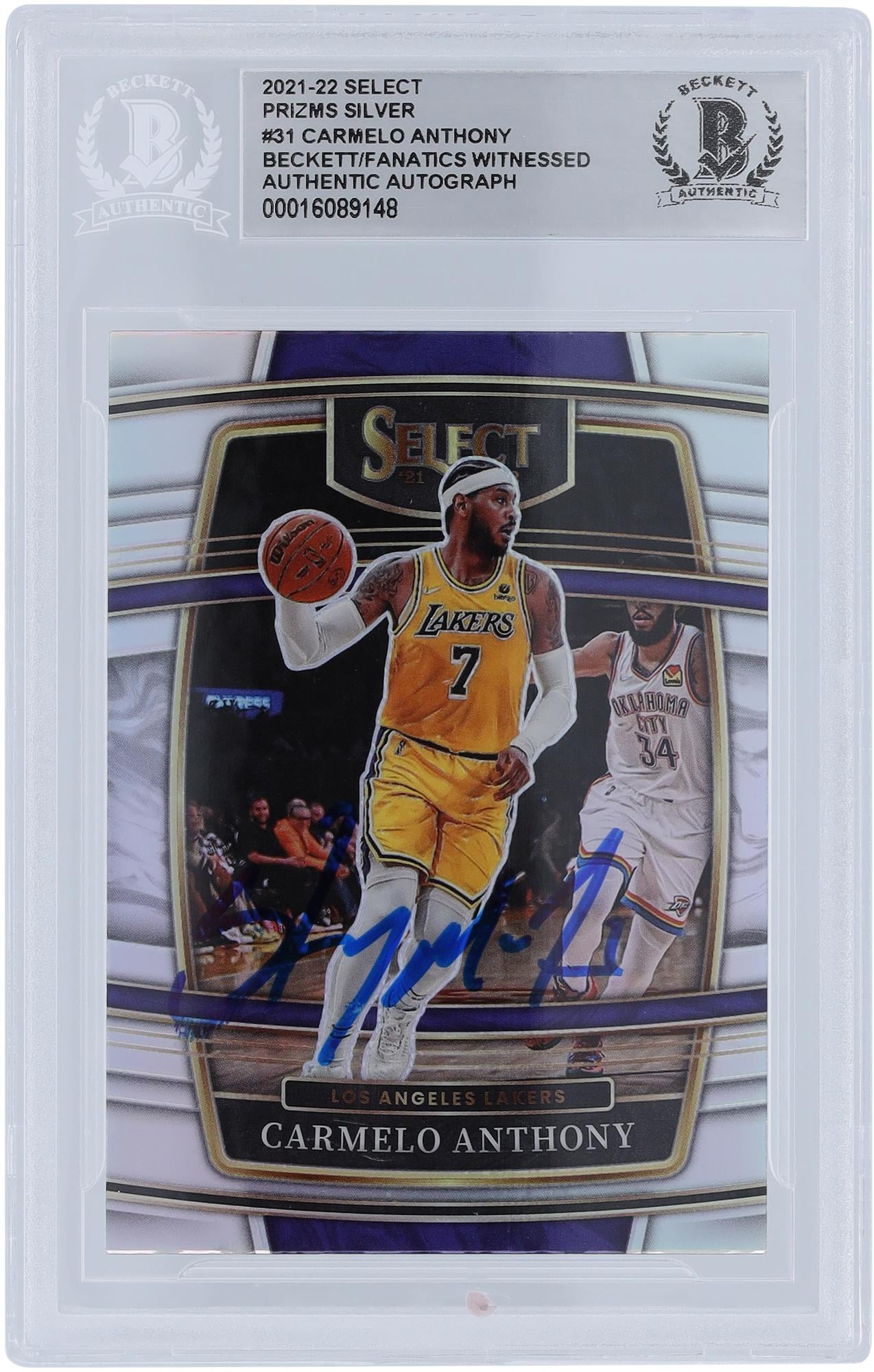 Carmelo Anthony Los Angeles Lakers Autographed 2021-22 Panini Select ...