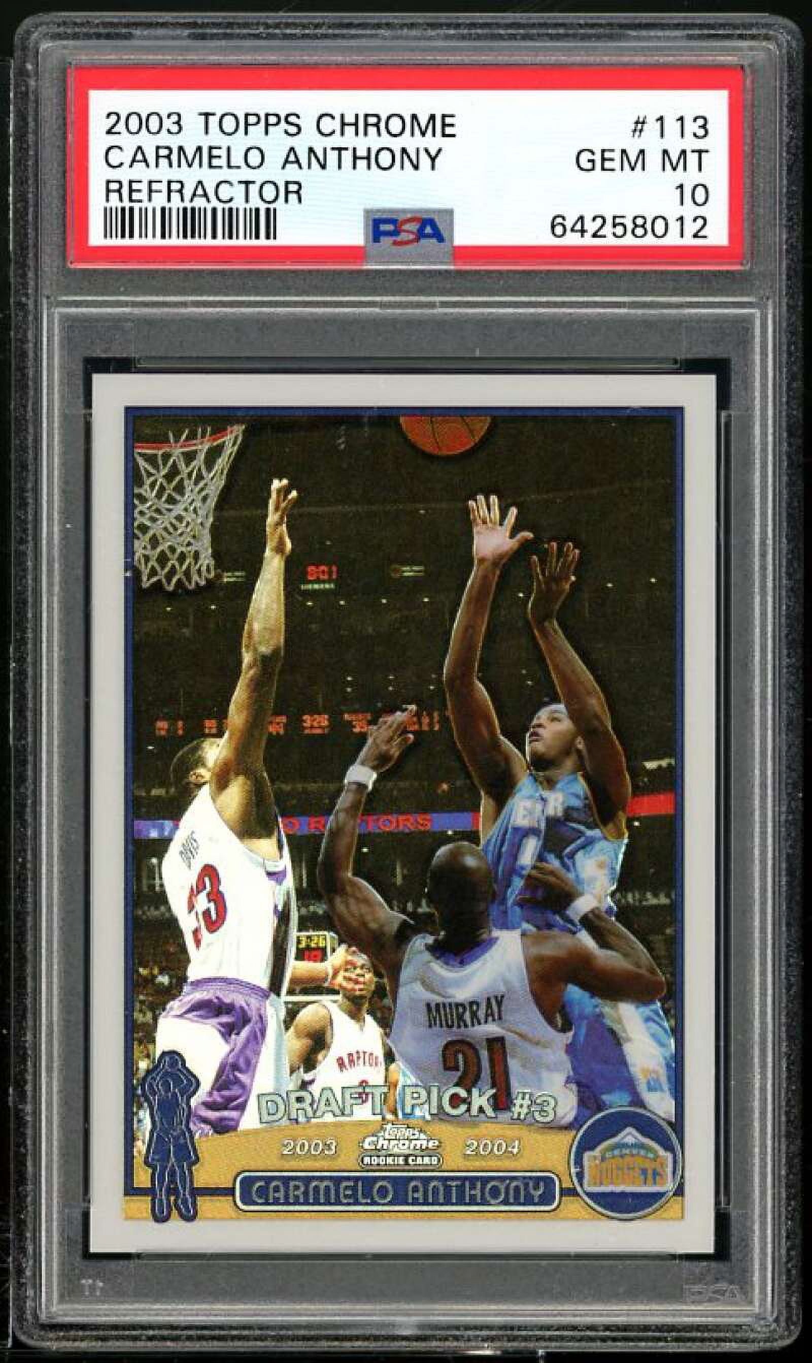 Carmelo Anthony Rookie Card 2003-04 Topps Chrome Refractor #113 PSA 10 ...