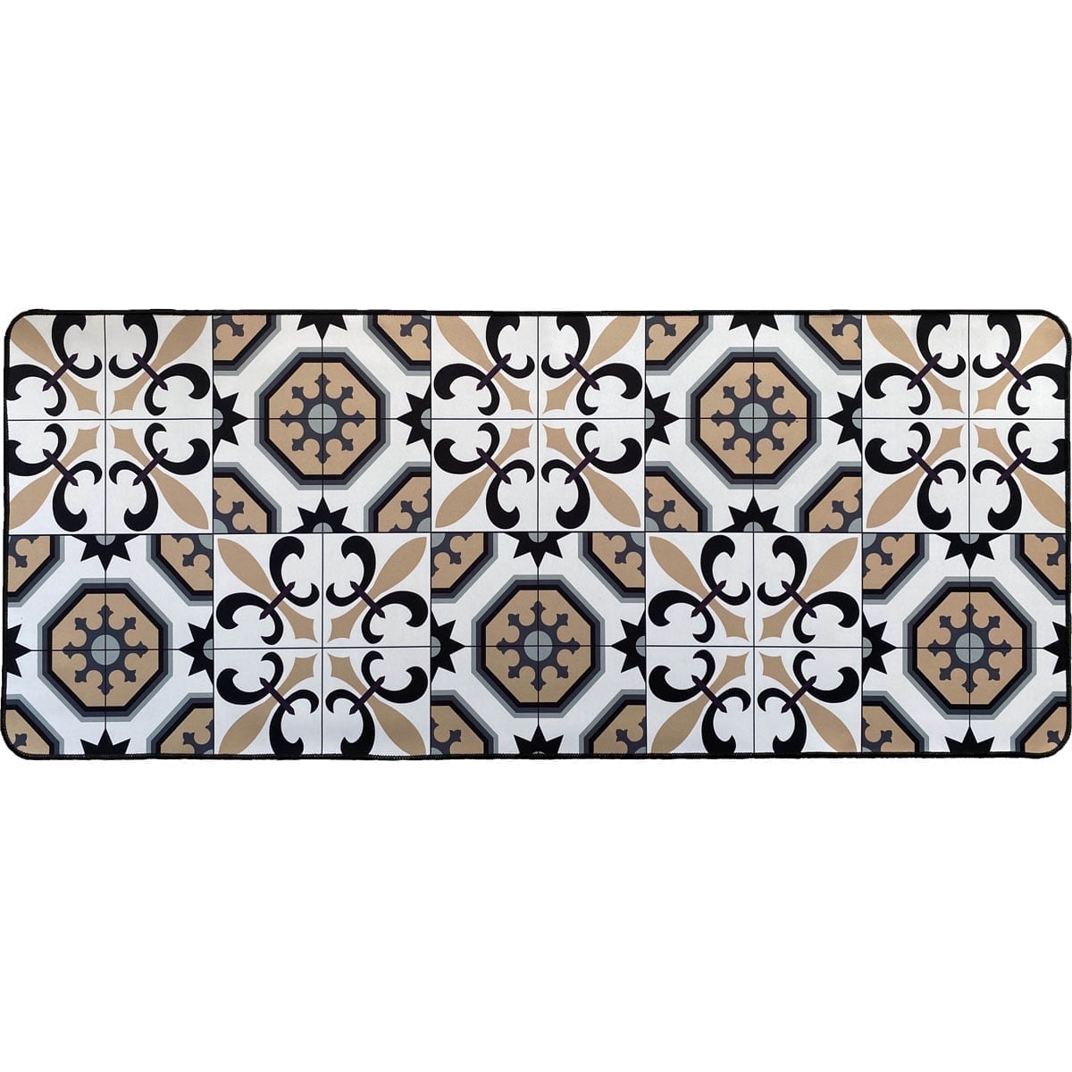 Carmen Printed Kitchen Runner Mat 47" x 20" - White & Beige Tile Design ...