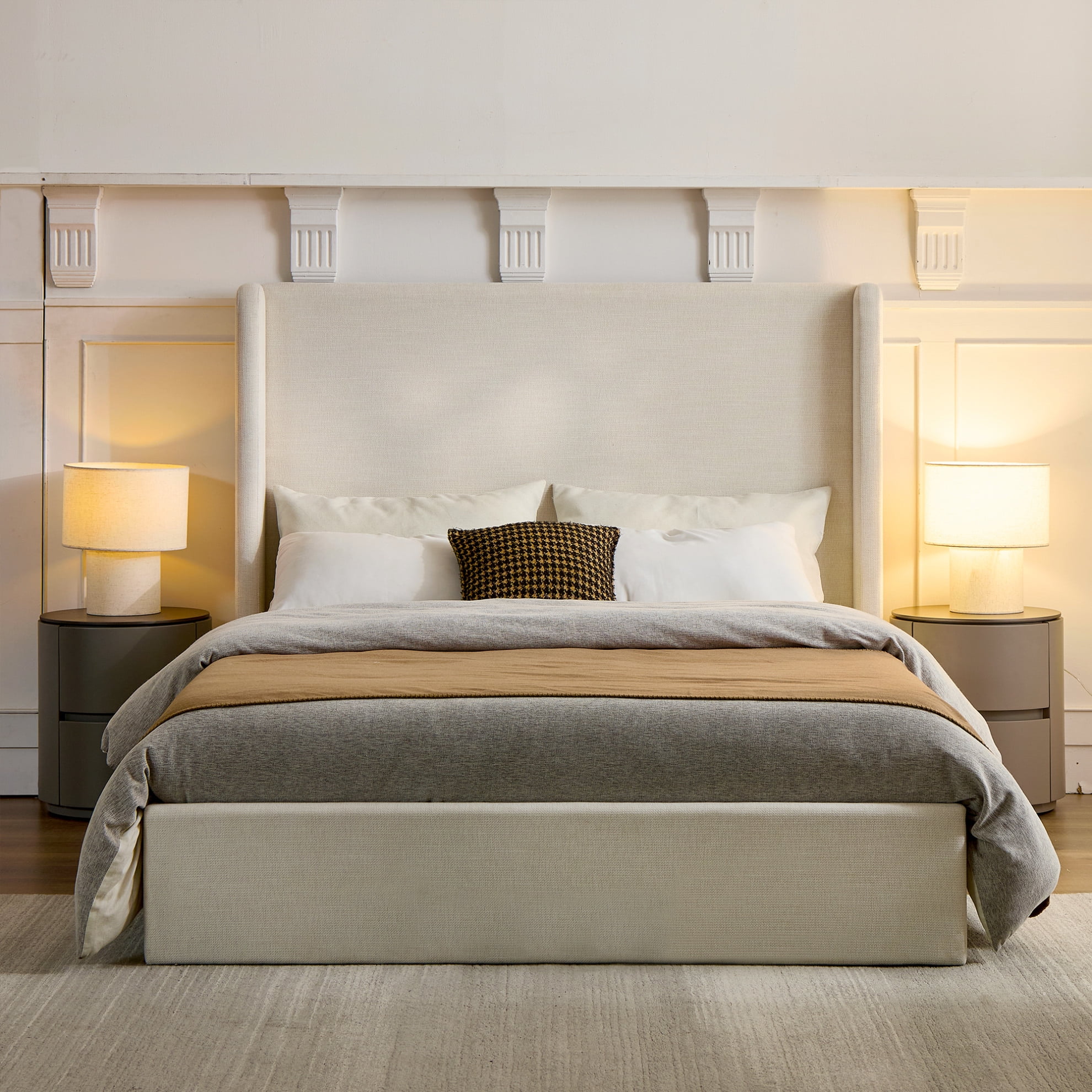 Carmen Upholstered Wingback Bed Frame King Size with 52.3 Inch High ...
