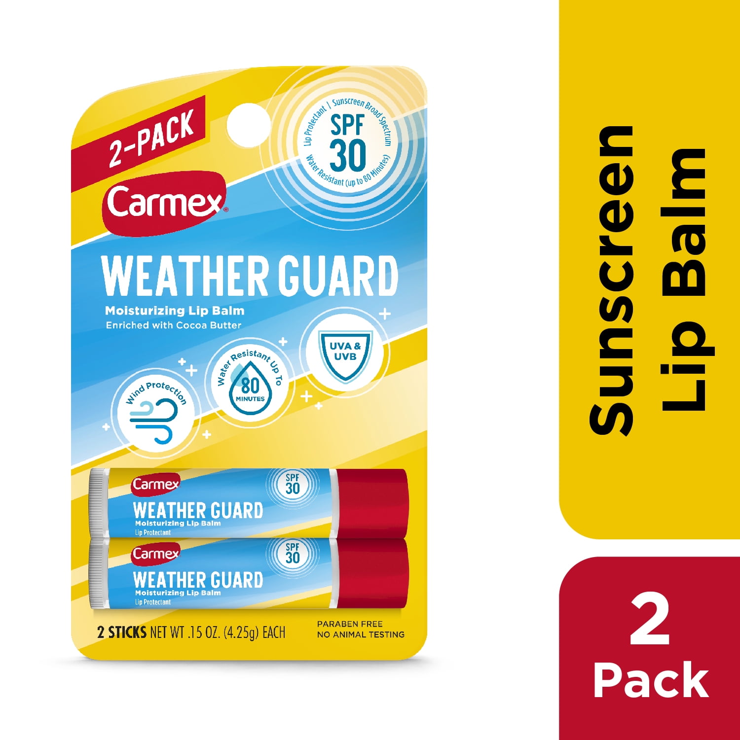 Carmex Weather Guard Moisturizing Lip Balm Stick, SPF 30 Sunscreen ...