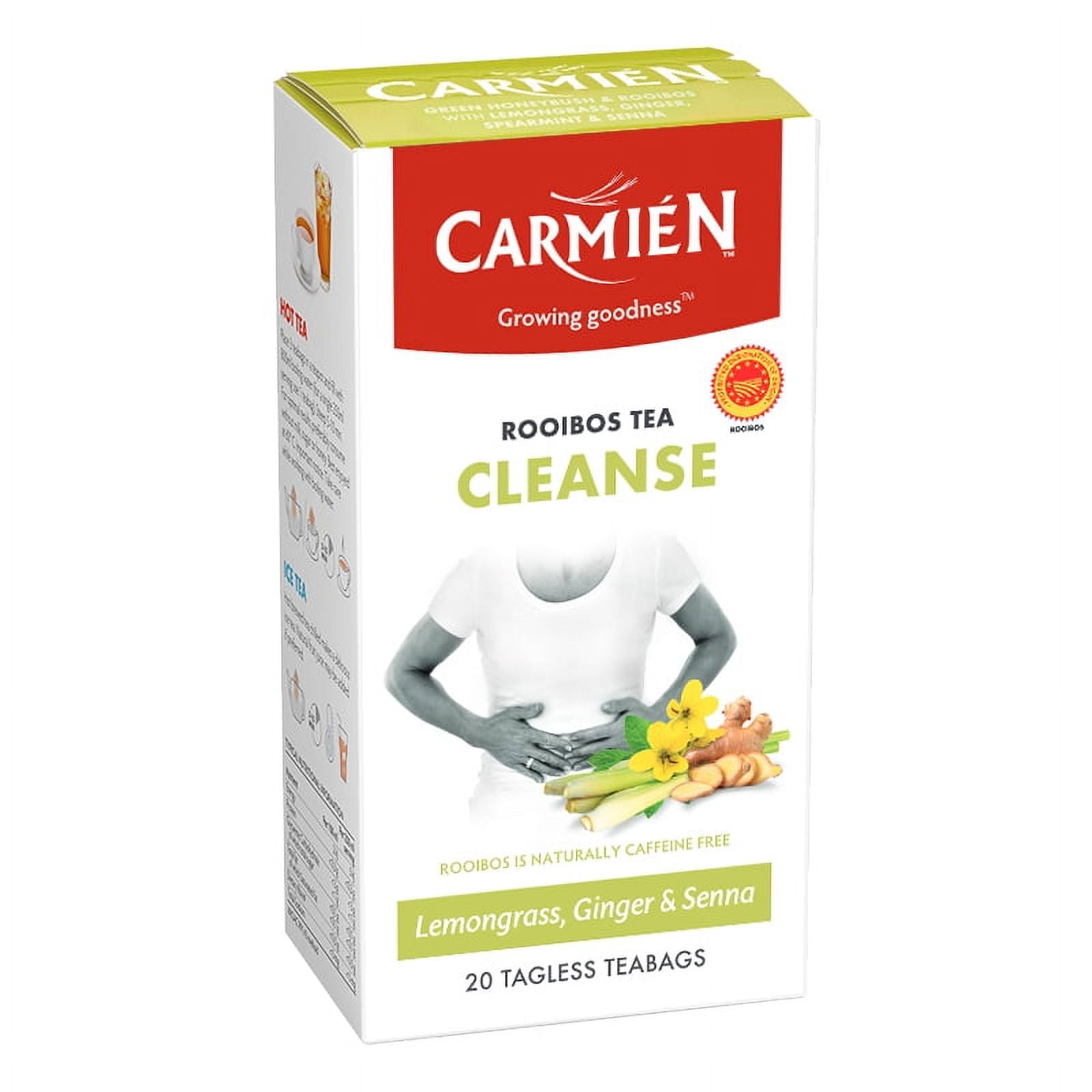 Carmién Tea Cleanse Wellness Rooibos Tea with Senna 20 Teabags Caffeine ...