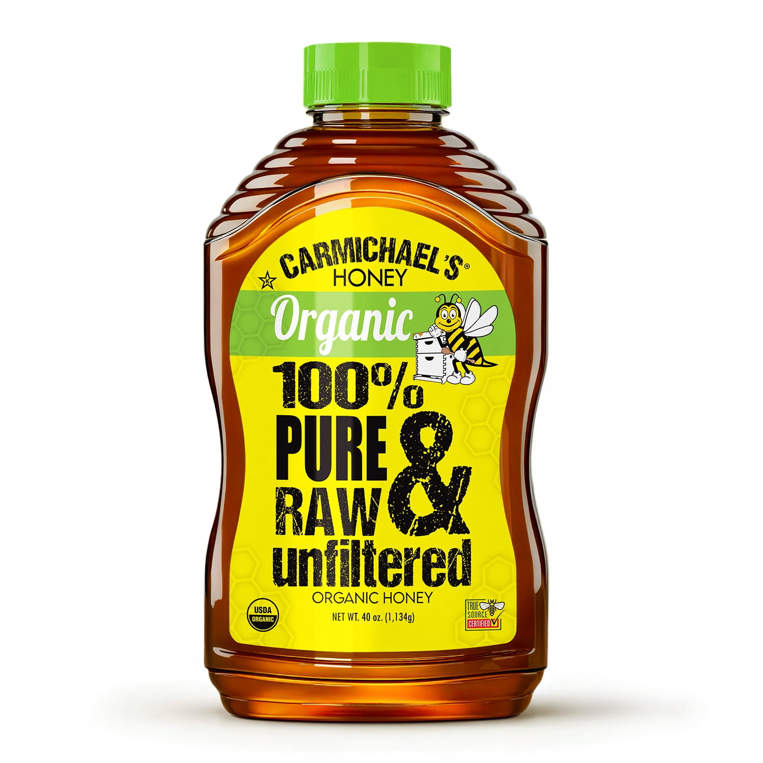 Carmichael’s Honey Organic Raw Unfiltered Honey, 40 oz Squeeze Bottle ...