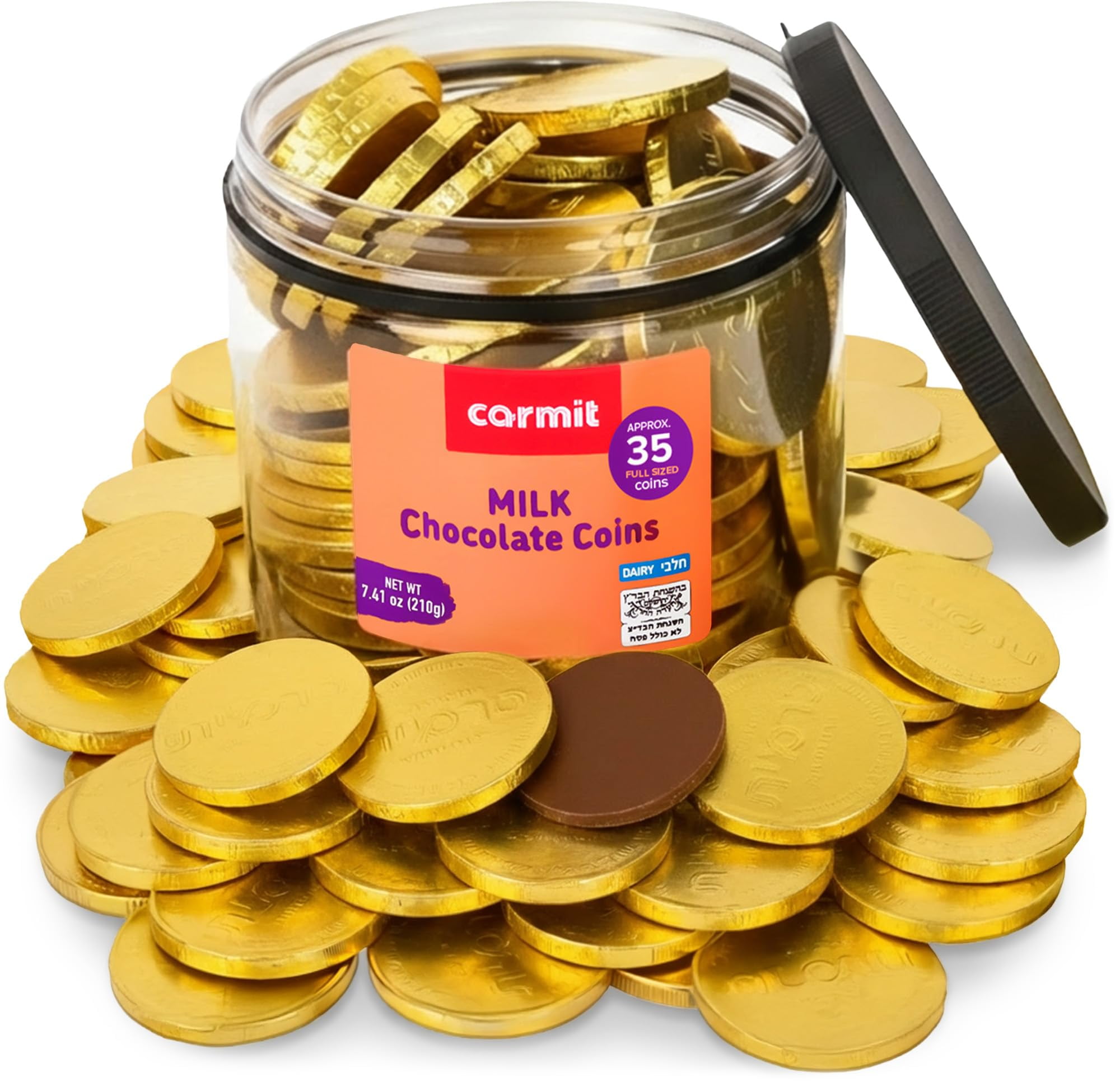 Carmit Gold "Real" Milk BCF26 Chocolate Coins Tub, Individually Wrapped ...