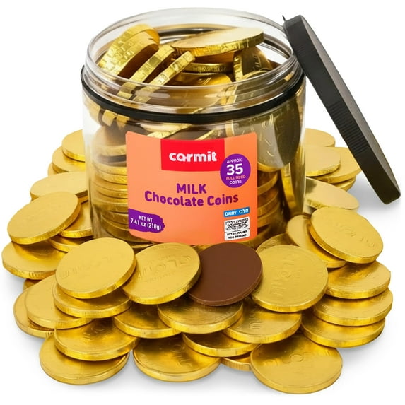 Carmit Gold "Real" Milk BCF26 Chocolate Coins Tub, Individually Wrapped ...