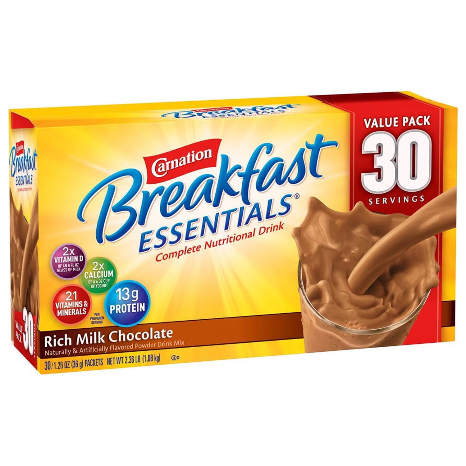 Carnation Breakfast Essentials High Protein Chocolate Drink Mix Powder ...