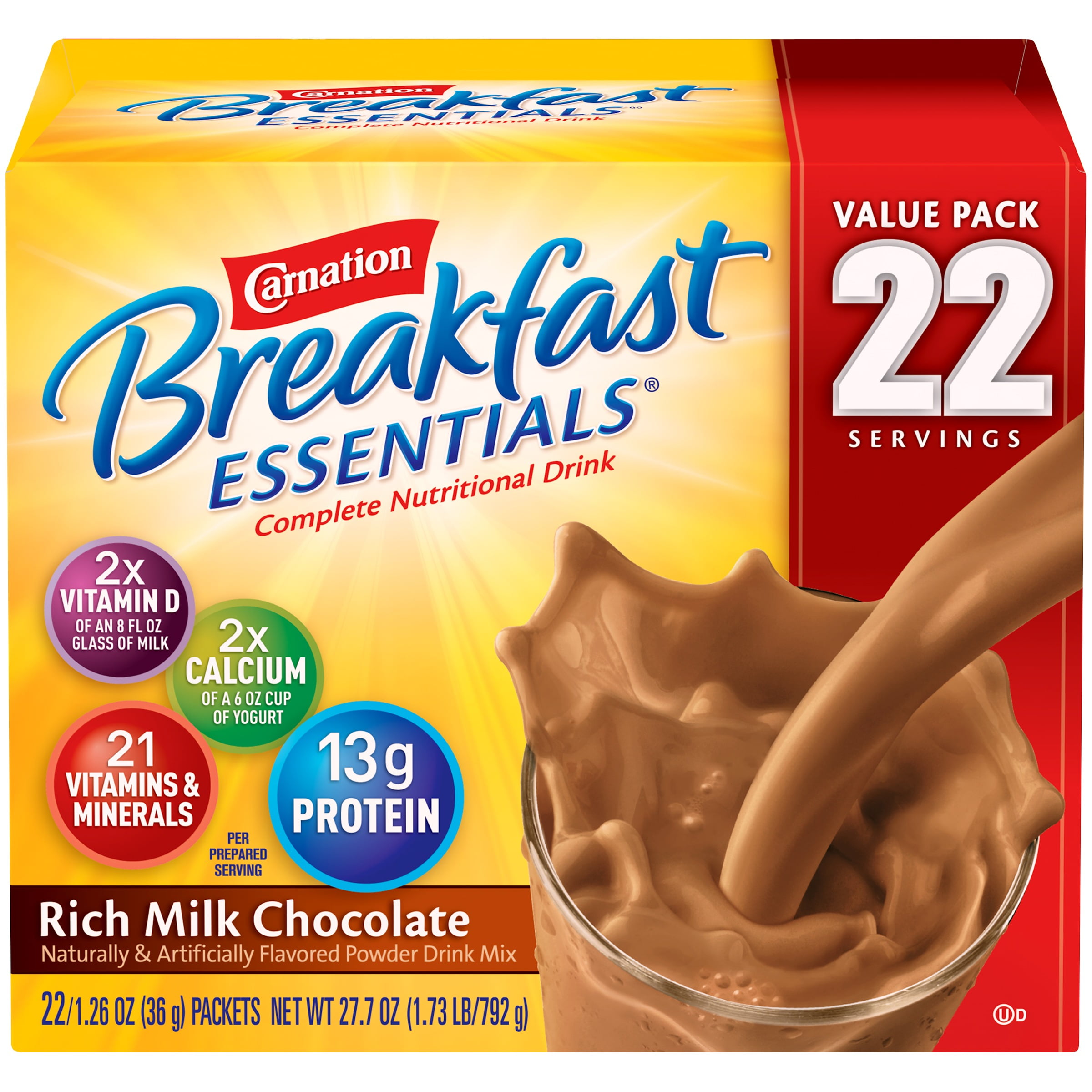Carnation Breakfast Essentials Powder Drink Mix, Rich Milk Chocolate, 1 ...