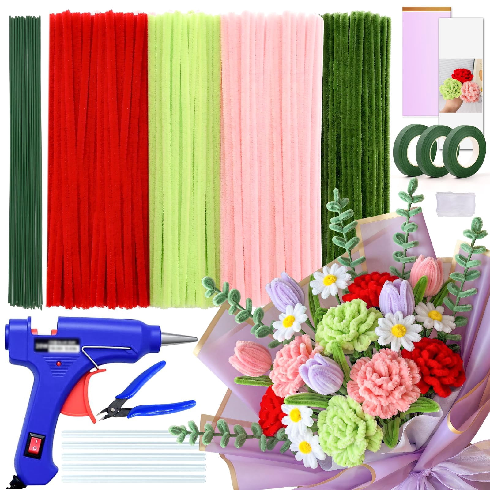 Carnation DIY Flower Art Craft Kit 8mm Thick 12in Pipe Cleaners Set ...