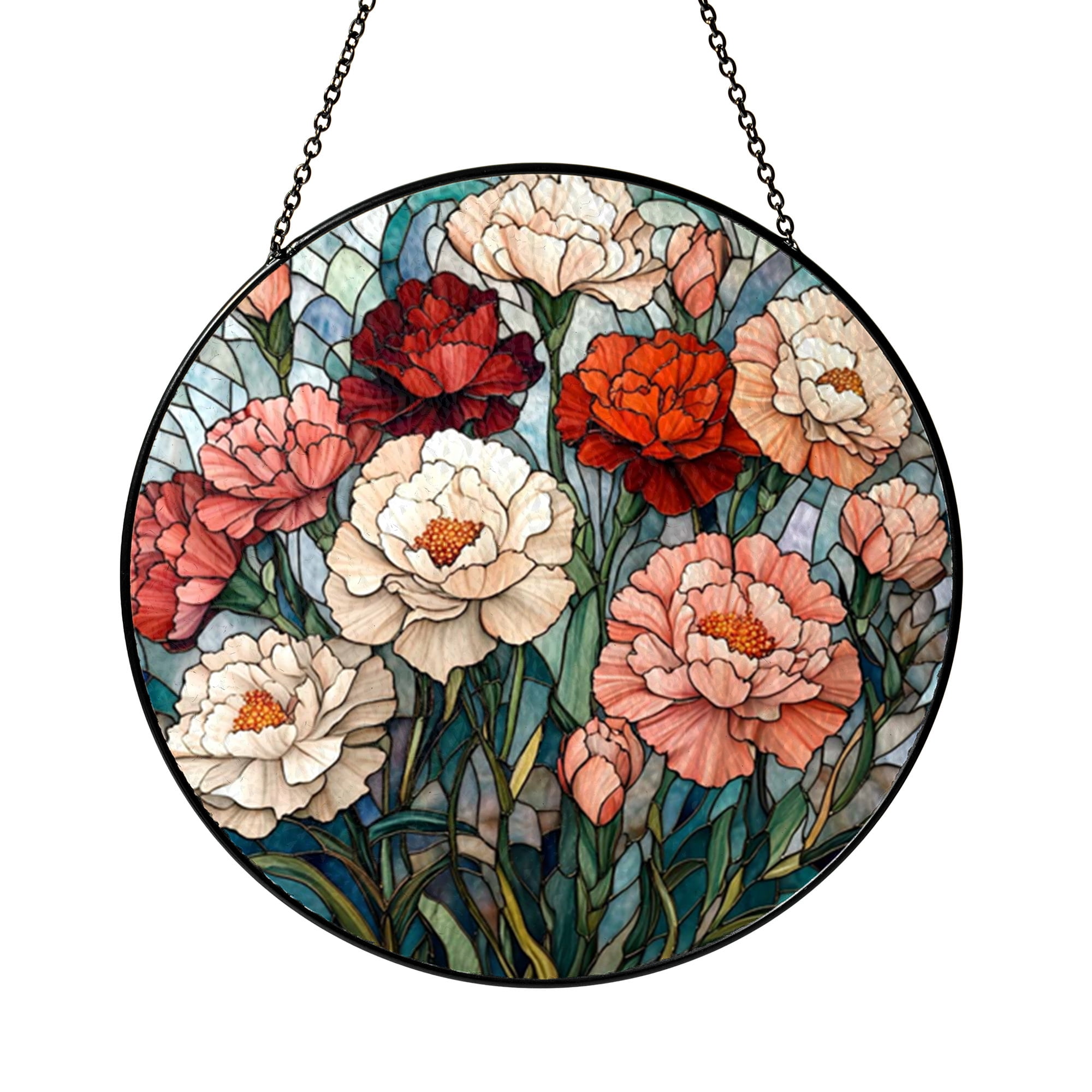 Carnation Floral Design Faux Stained Glass Decorative Window ...