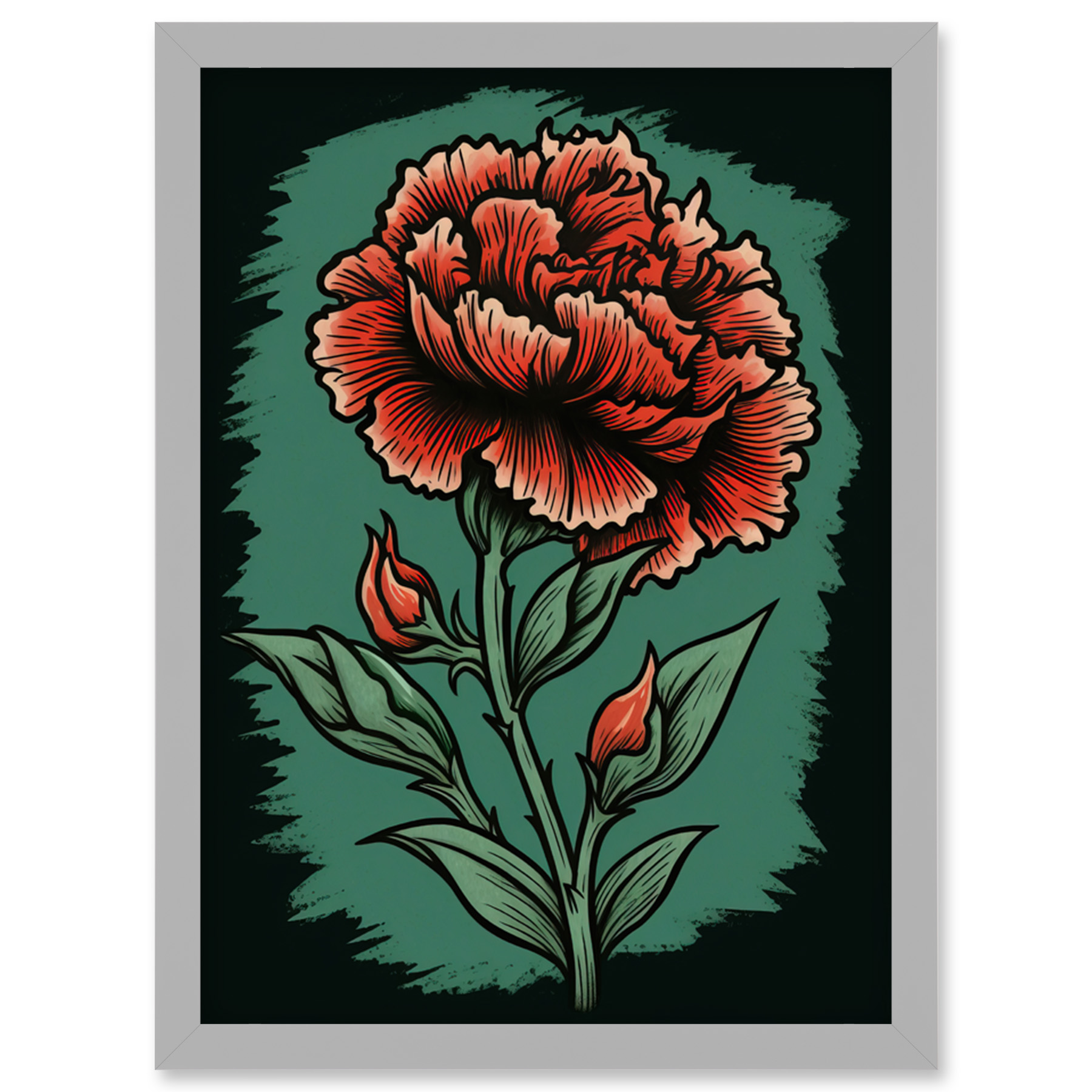Carnation Flower Old School Tattoo Ink Body Art Rockabilly Americana ...