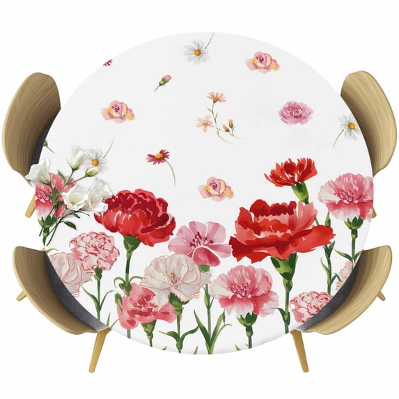 Carnation Flower Round Tablecloth, Fitted Table Cover with Elastic for ...