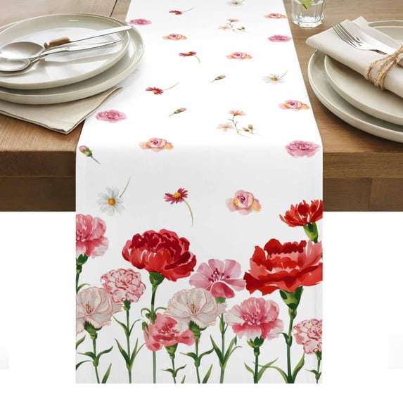 Carnation Flower Table Runner - 70 Inch Long, Kitchen Dining Table ...