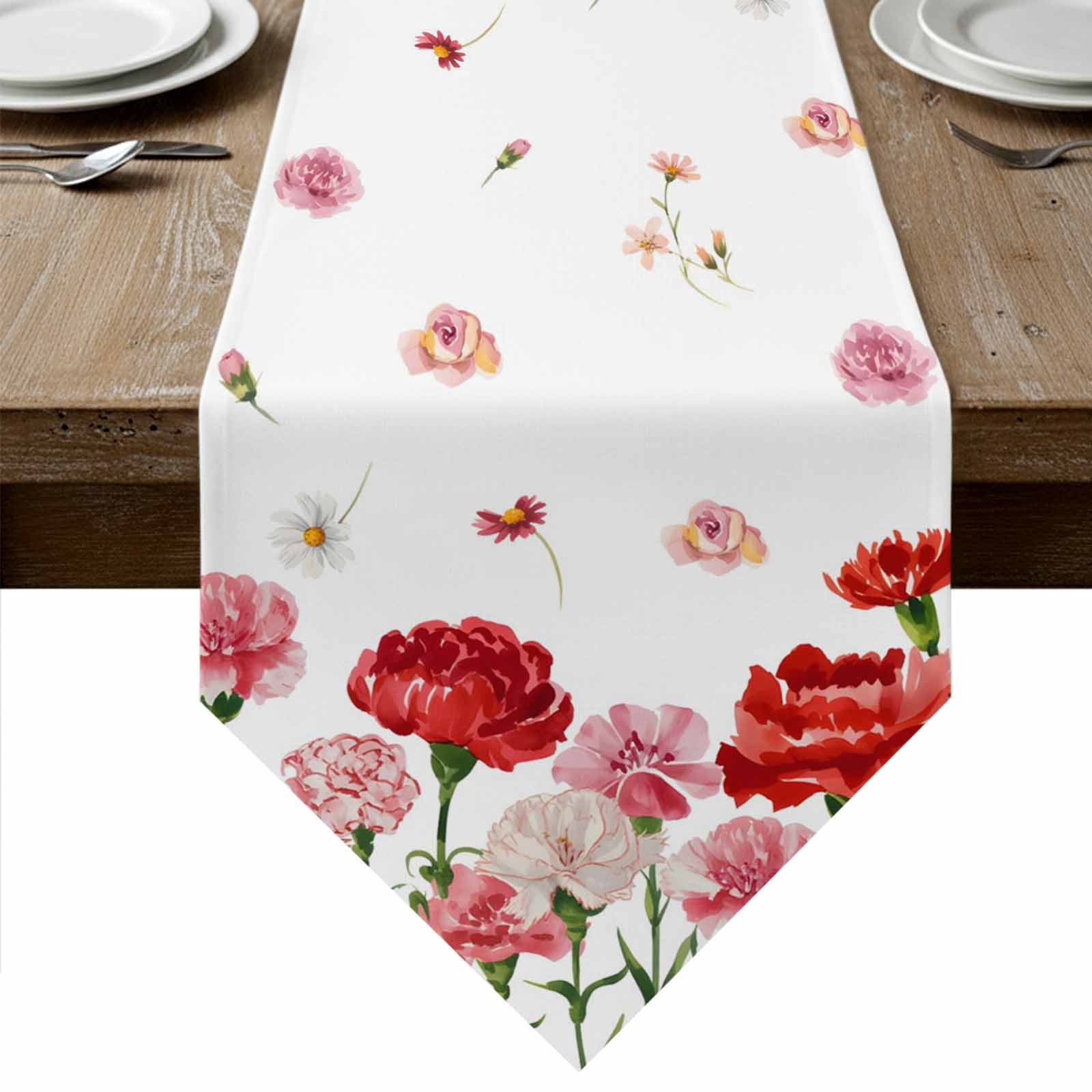 Carnation Flower Table Runner Linen Burlap Table Runner 70 Inches Long ...