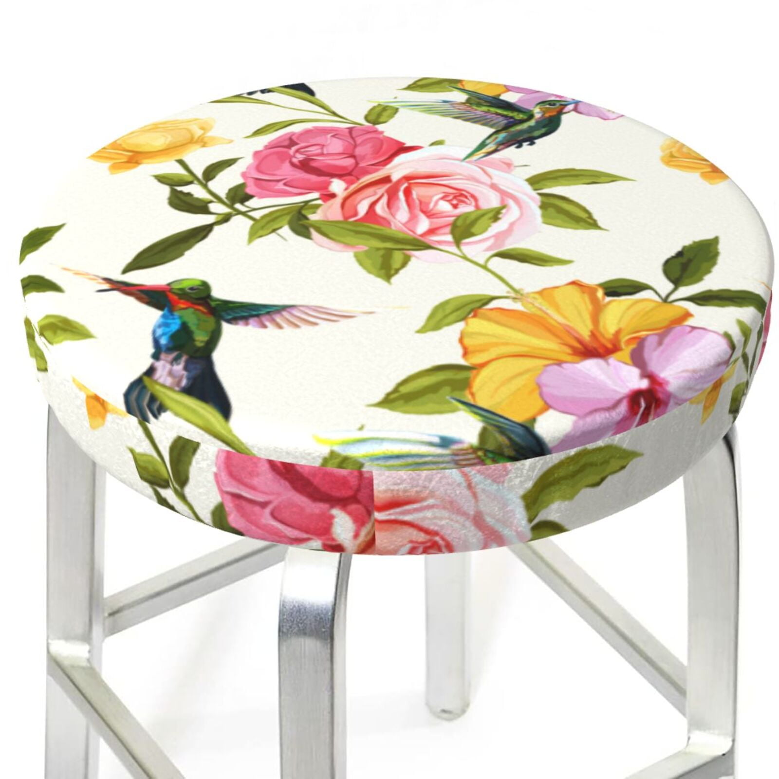 Carnation Hummingbird Round Bar Stool Seat Covers, Elastic Round Chair ...