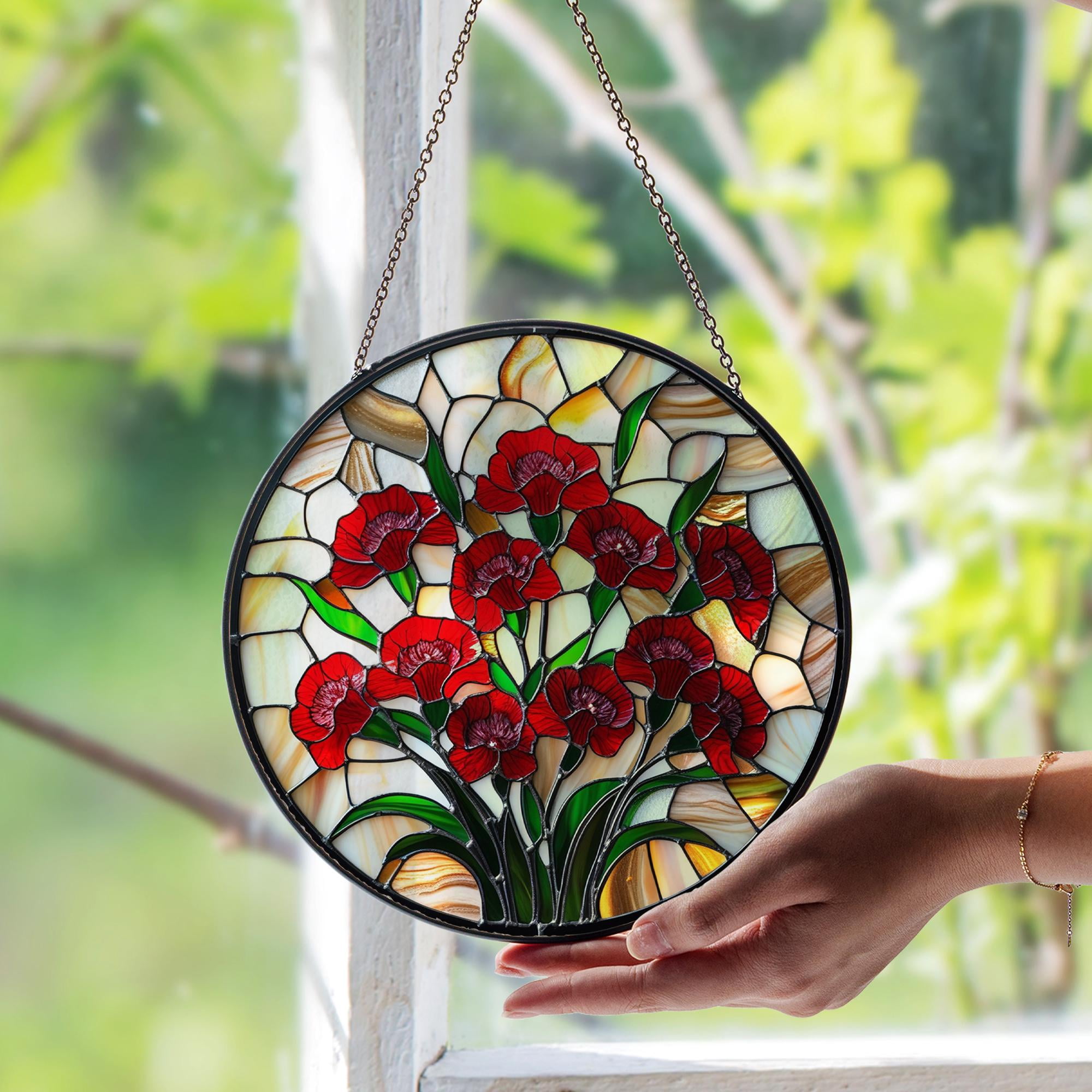 Carnation January Birthflower Stained Glass Suncatcher – Handmade ...