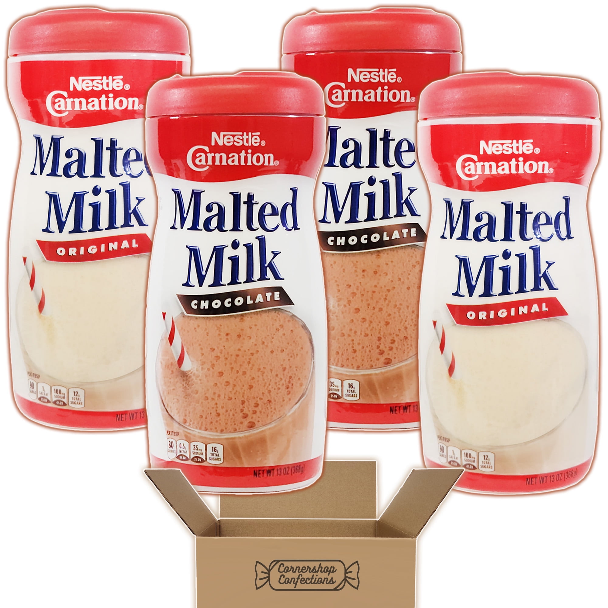 Carnation Malted Milk 4 Canister Variety Pack - 2 Each - Chocolate and Original - 52 Ounces ...